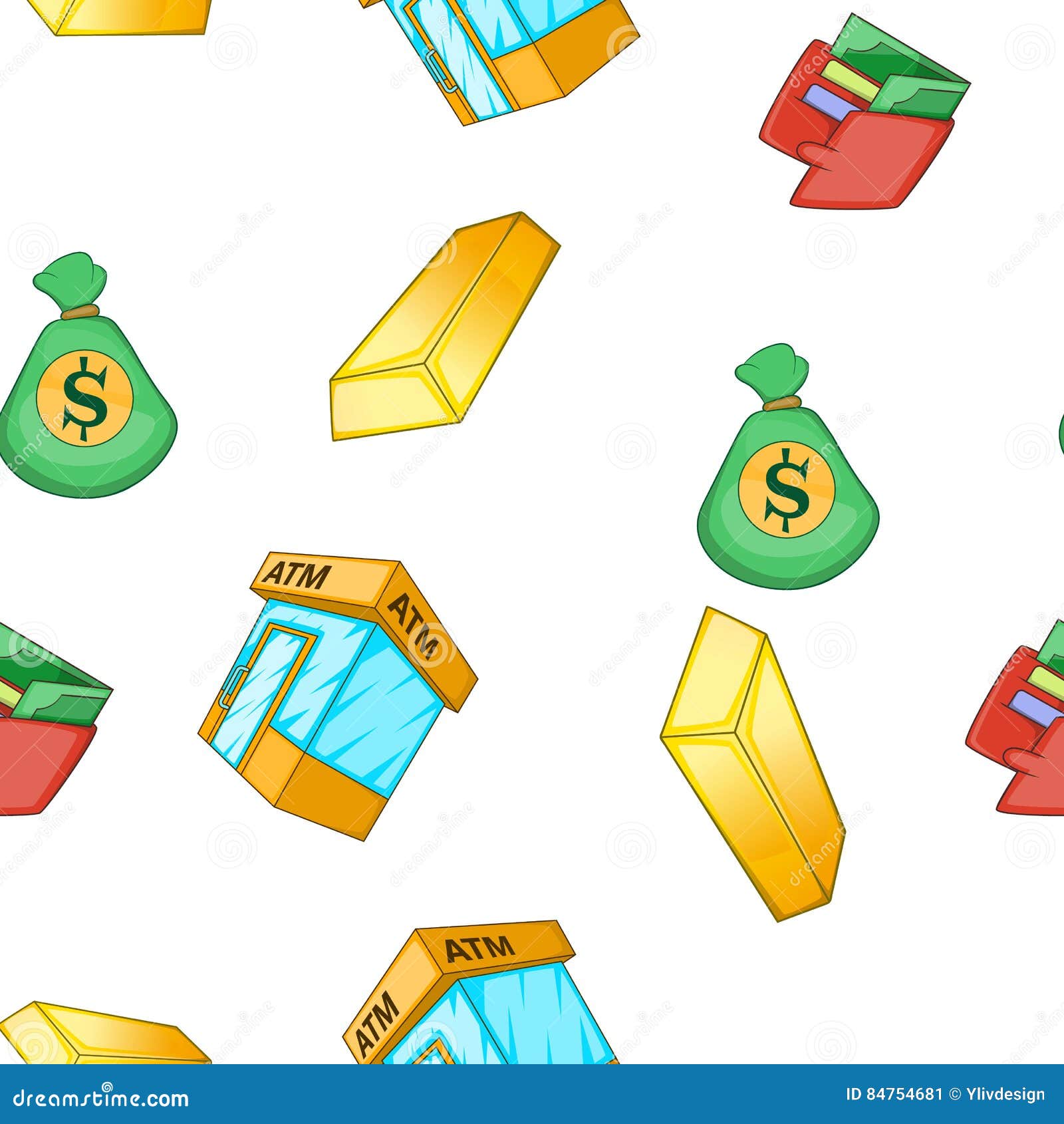 Bank and Money Pattern, Cartoon Style Stock Vector - Illustration of ...