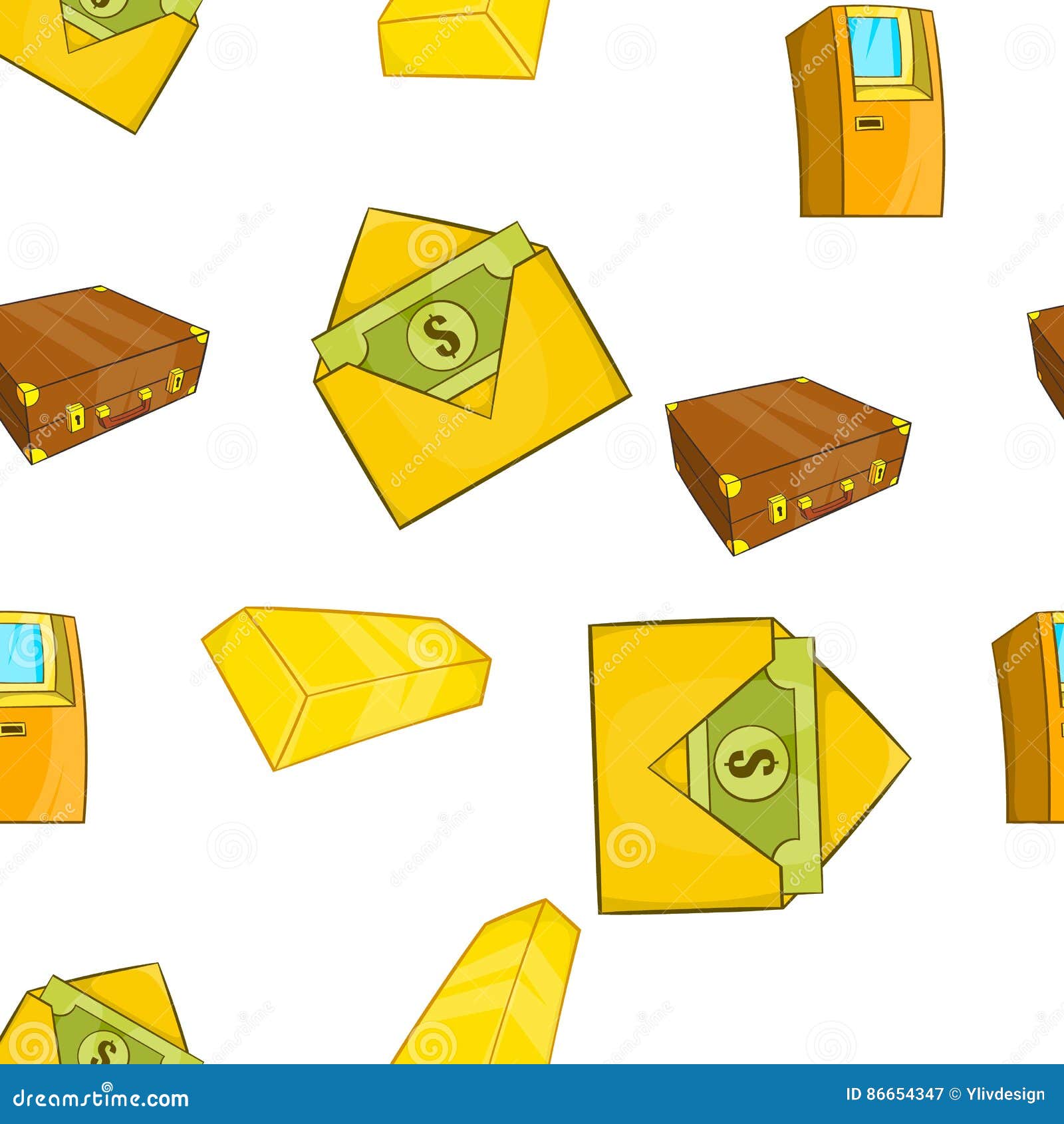 Bank and Money Pattern, Cartoon Style Stock Vector - Illustration of ...