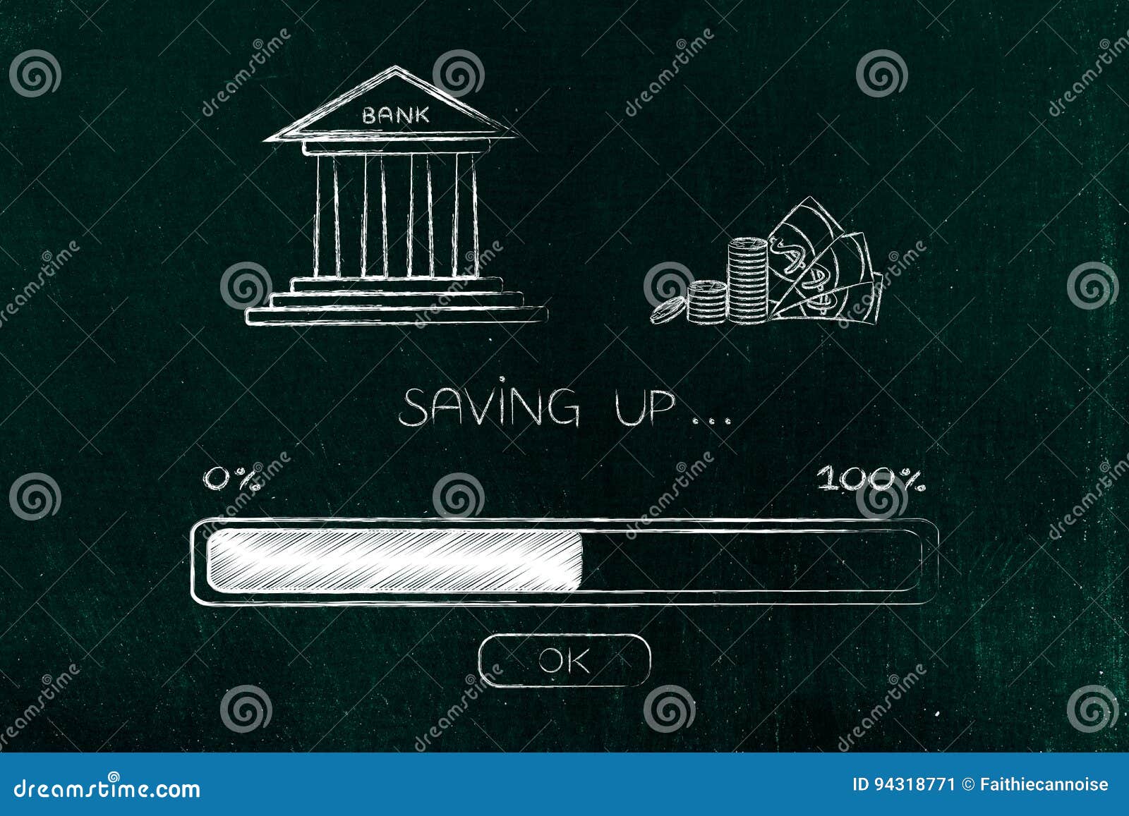 Bank Next To Cash with Progress Bar Loading, Saving Process Stock Image ...