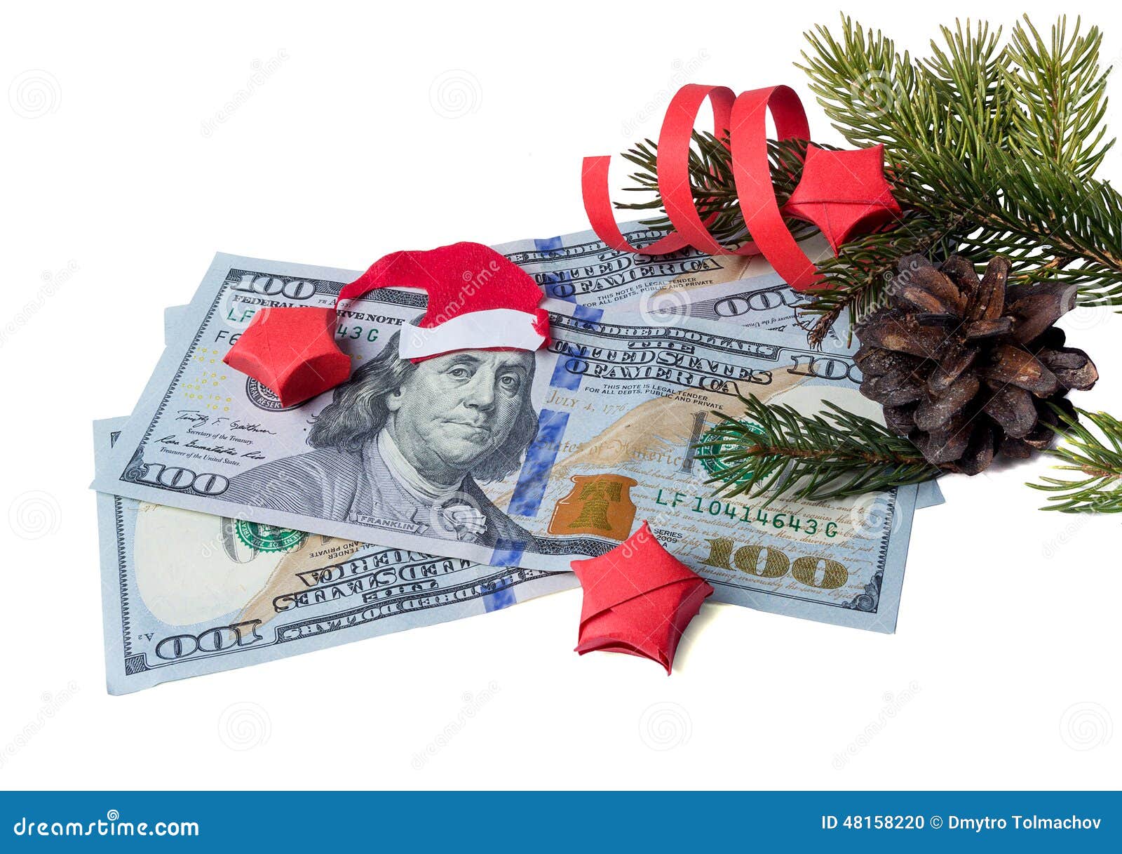 Bank Note with Santa Claus and Spruce Stock Photo - Image of banner ...