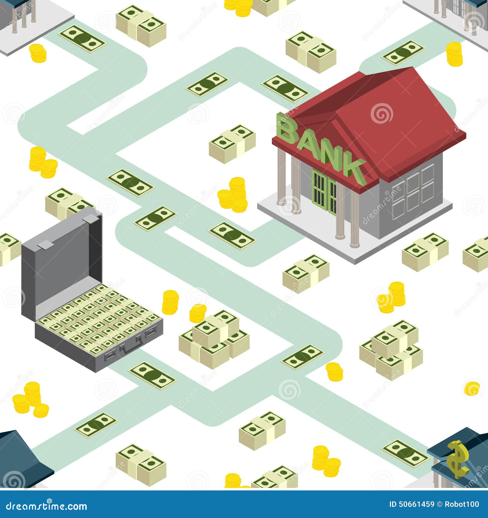 Bank Pattern Maps Isometric Background Stock Vector - Illustration of ...