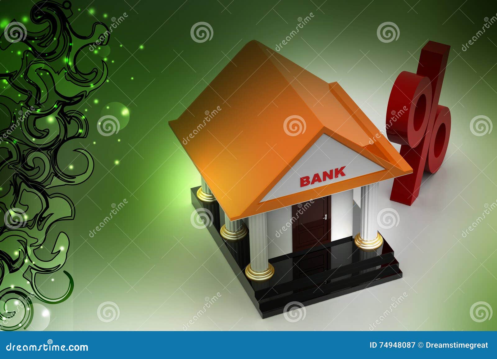Bank with percentage sign stock illustration. Illustration of corporate ...