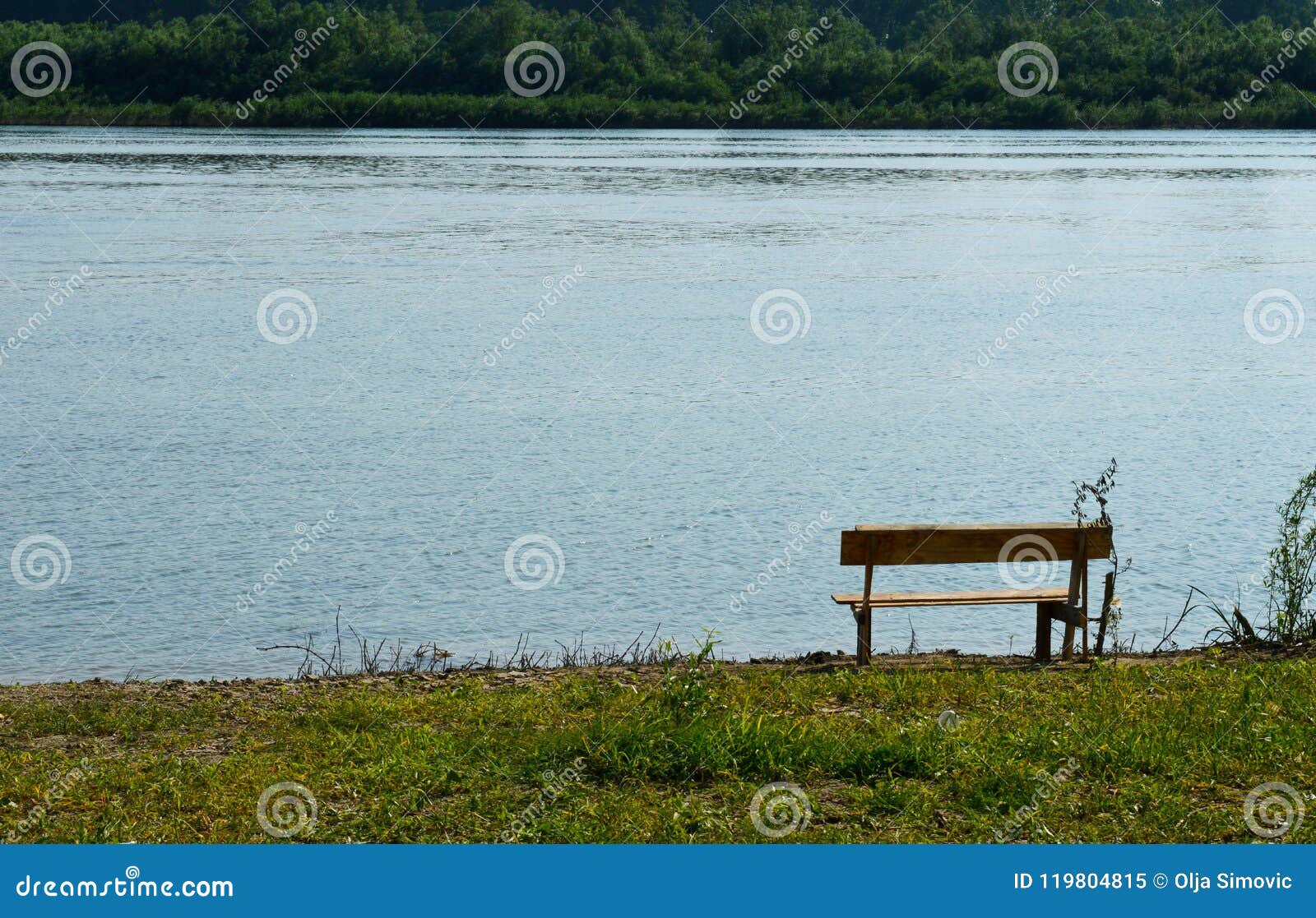 The bank of the river stock image. Image of water, bench - 119804815