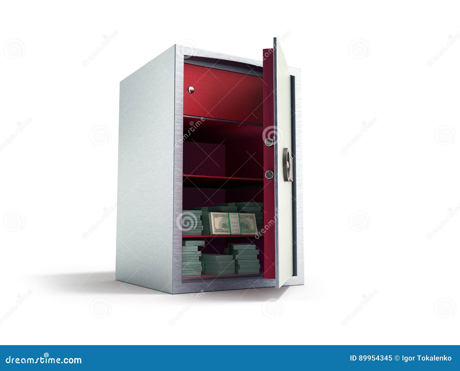 Bank Safe with Money Stacks of Dollar Bills 3d Render on White Stock ...