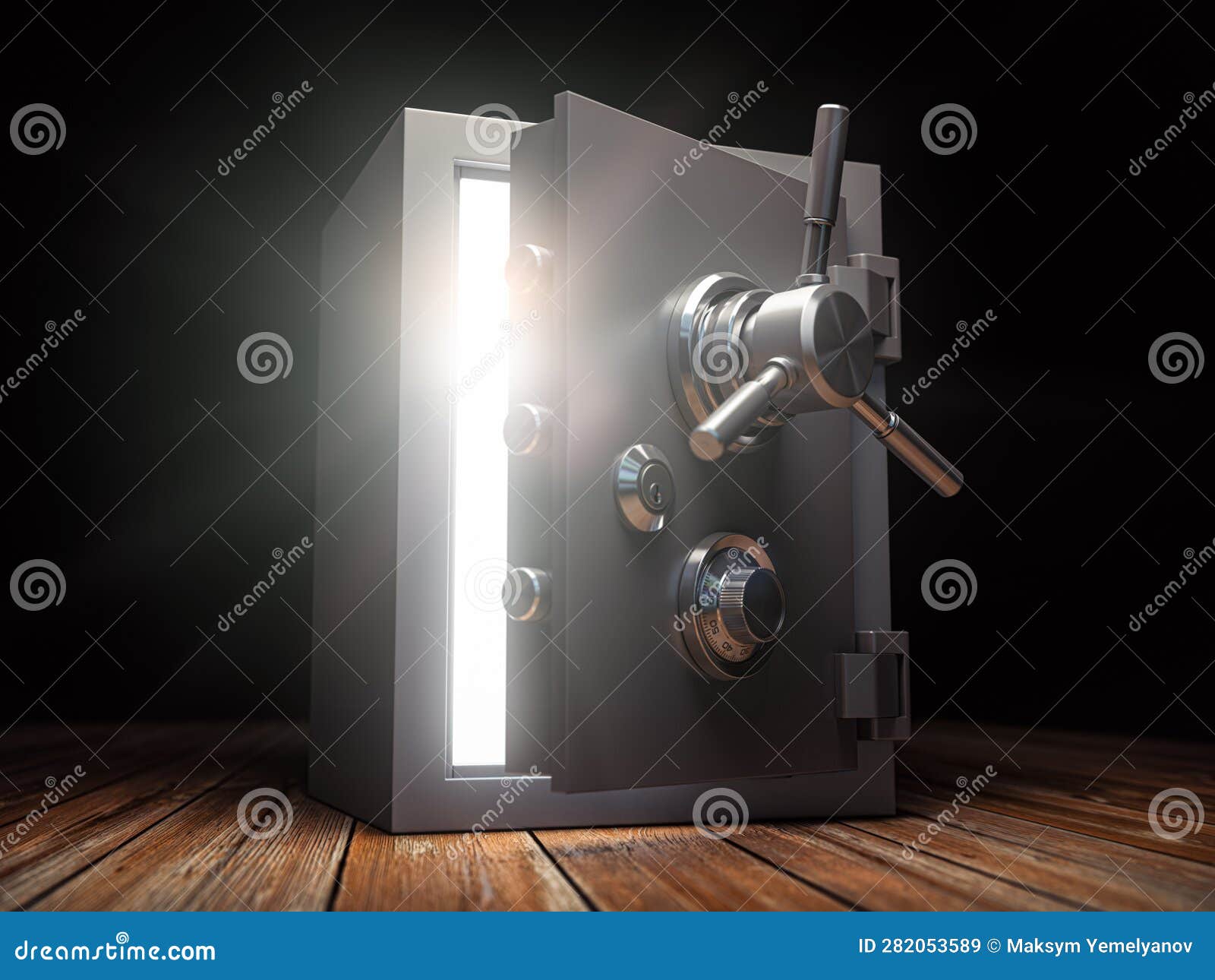 Bank Safe. Ray of Light Shining through an Opened Safe Box Stock ...