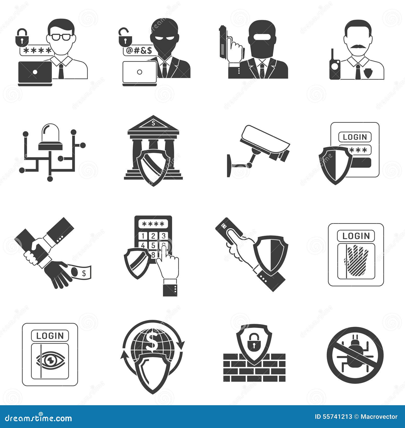 Bank Security Black Icons Set Stock Vector - Illustration of ...