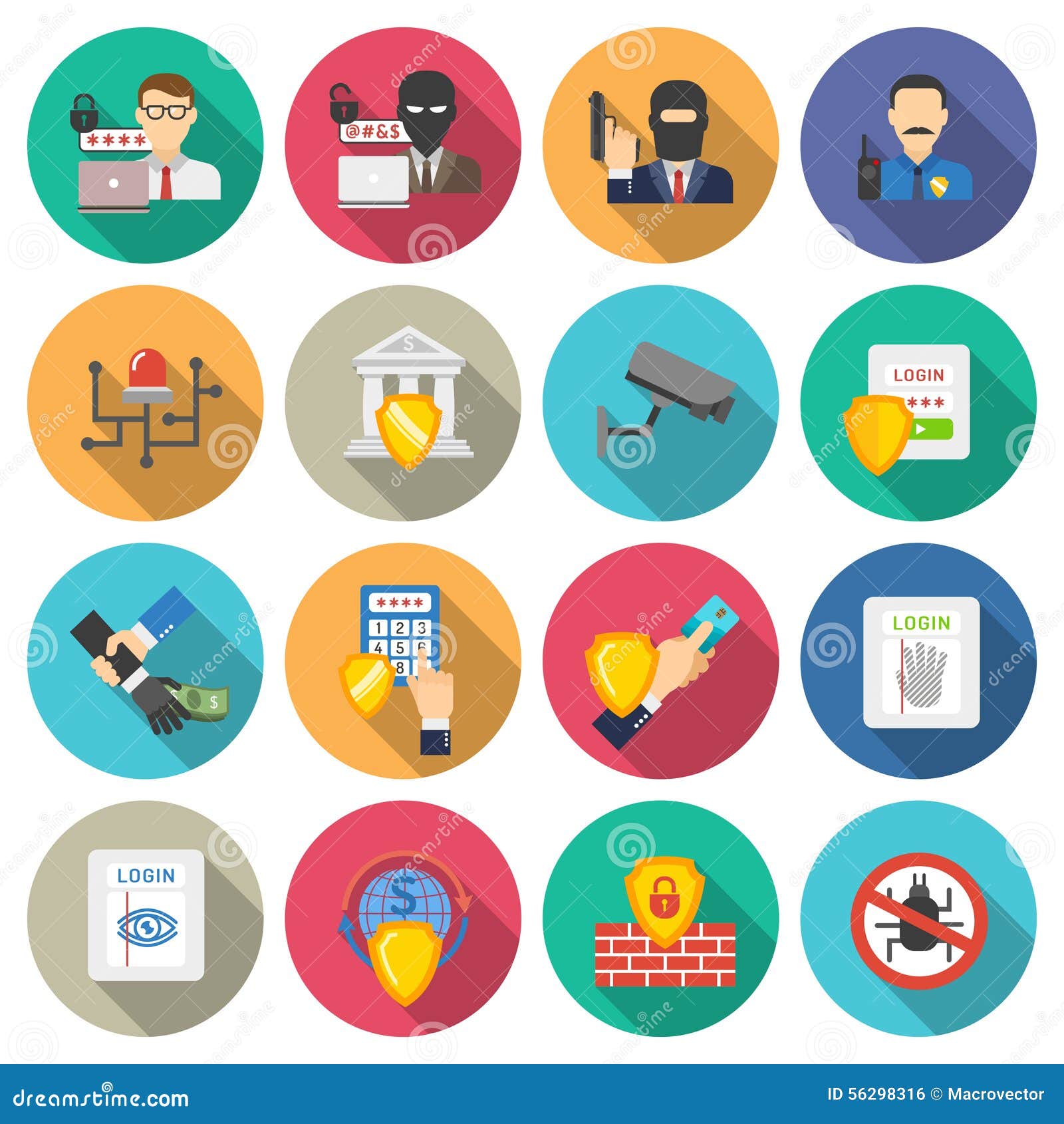 Bank Security Flat Icons Set Stock Vector - Illustration of decorative ...