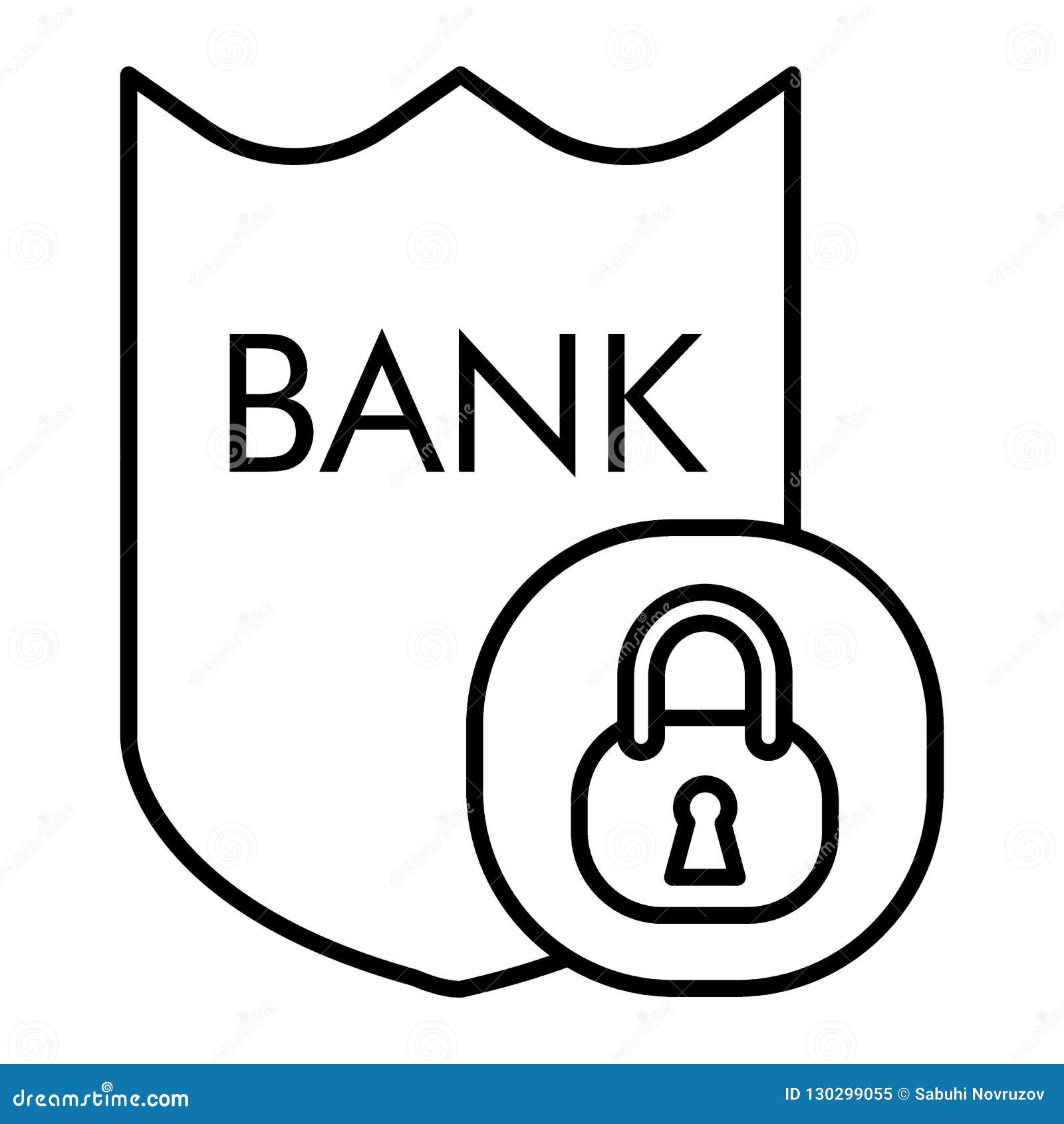 Bank Security Thin Line Icon. Shield and Lock Vector Illustration ...