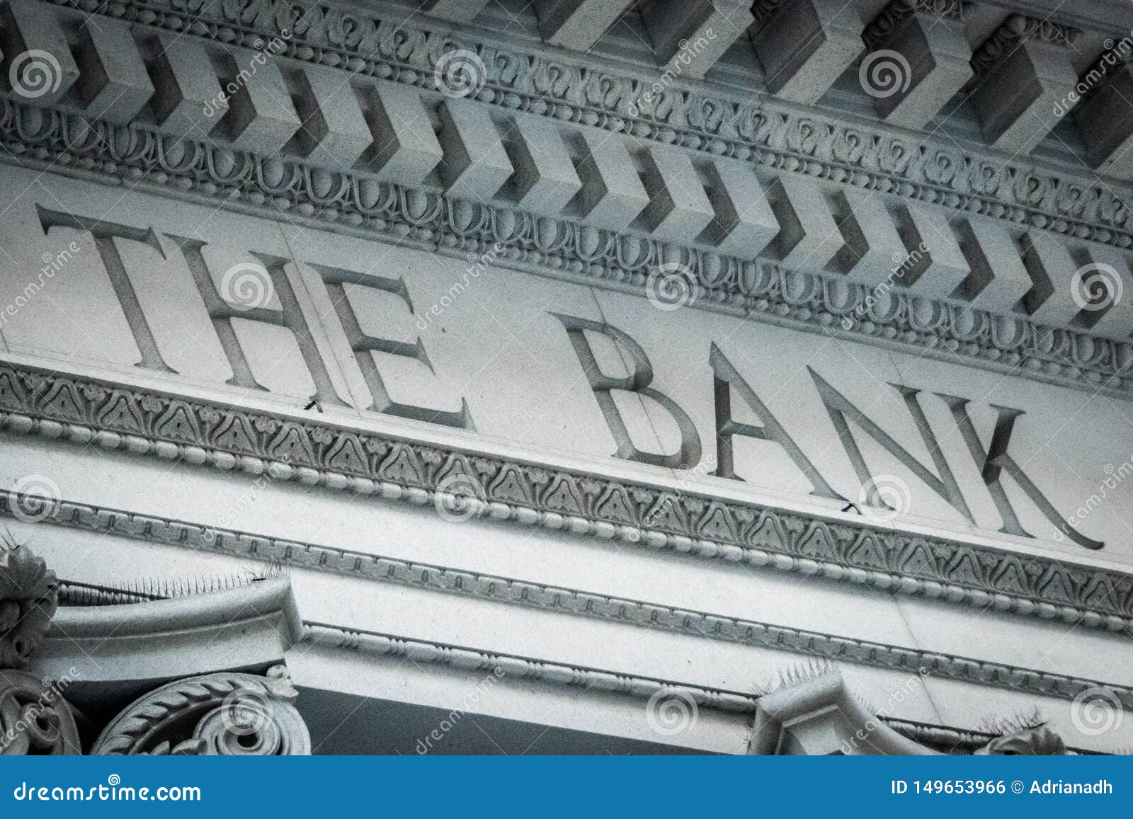 Bank Sign in a Building Classic Facade Stock Photo - Image of column ...