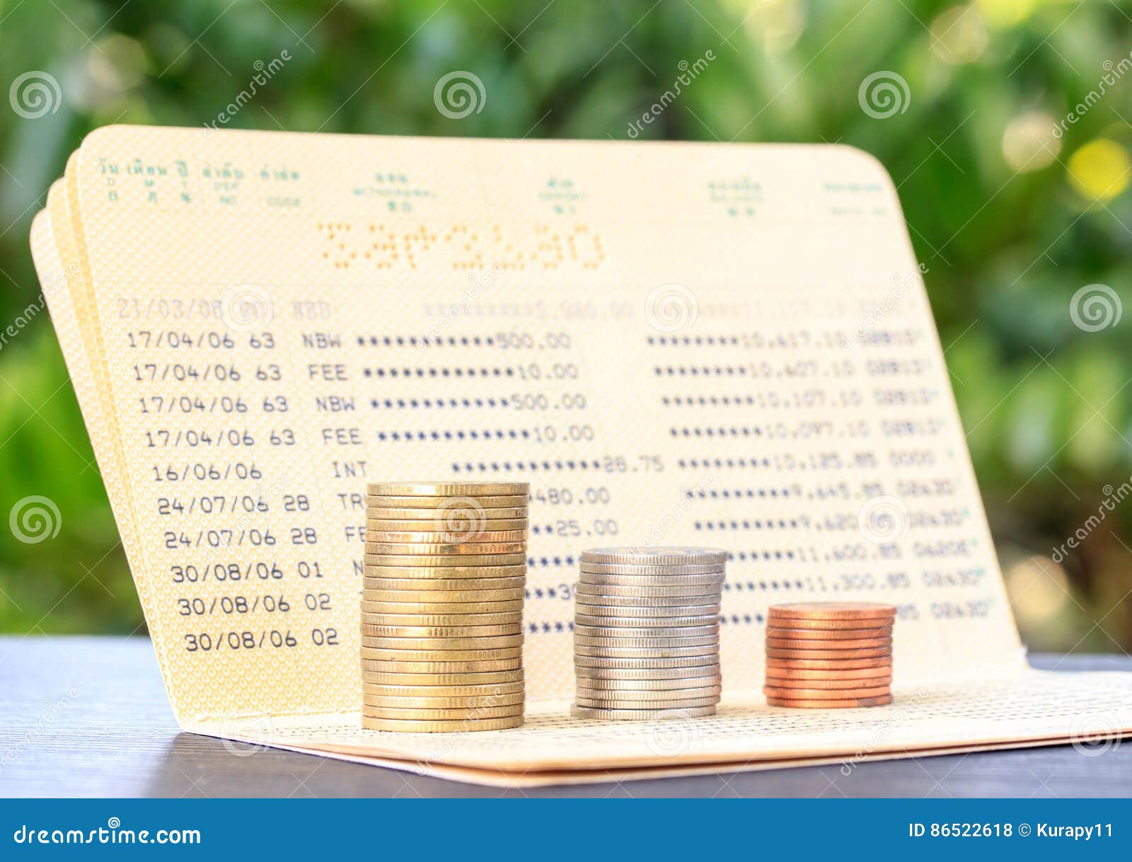 Bank Statement with Stacks of Coins, Investment and Saving Concept ...