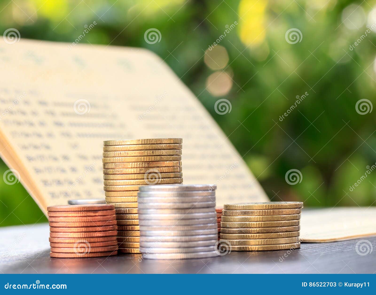 Bank Statement with Stacks of Coins Stock Image - Image of cash ...