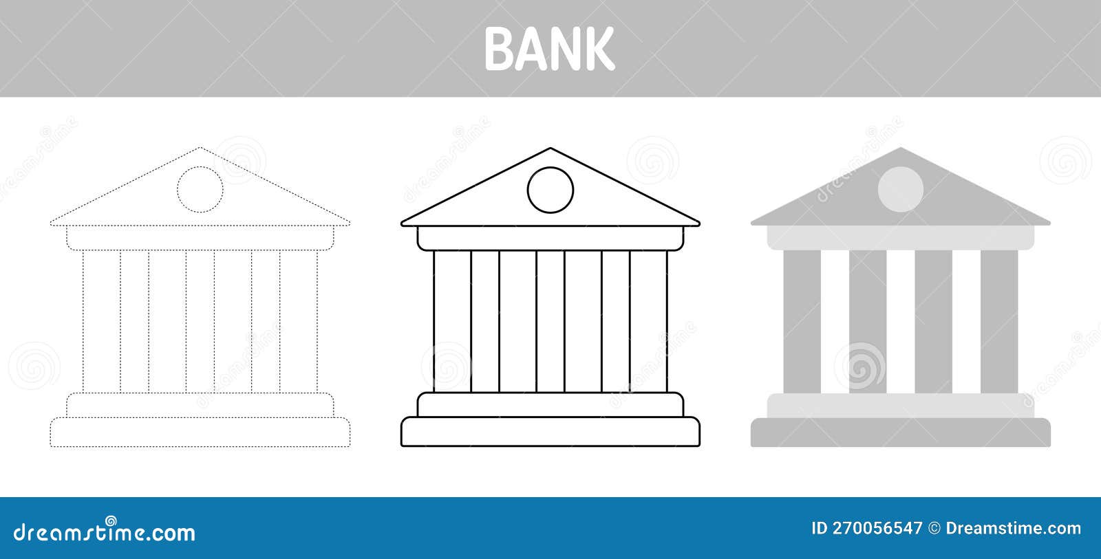 Bank Tracing and Coloring Worksheet for Kids Stock Vector ...