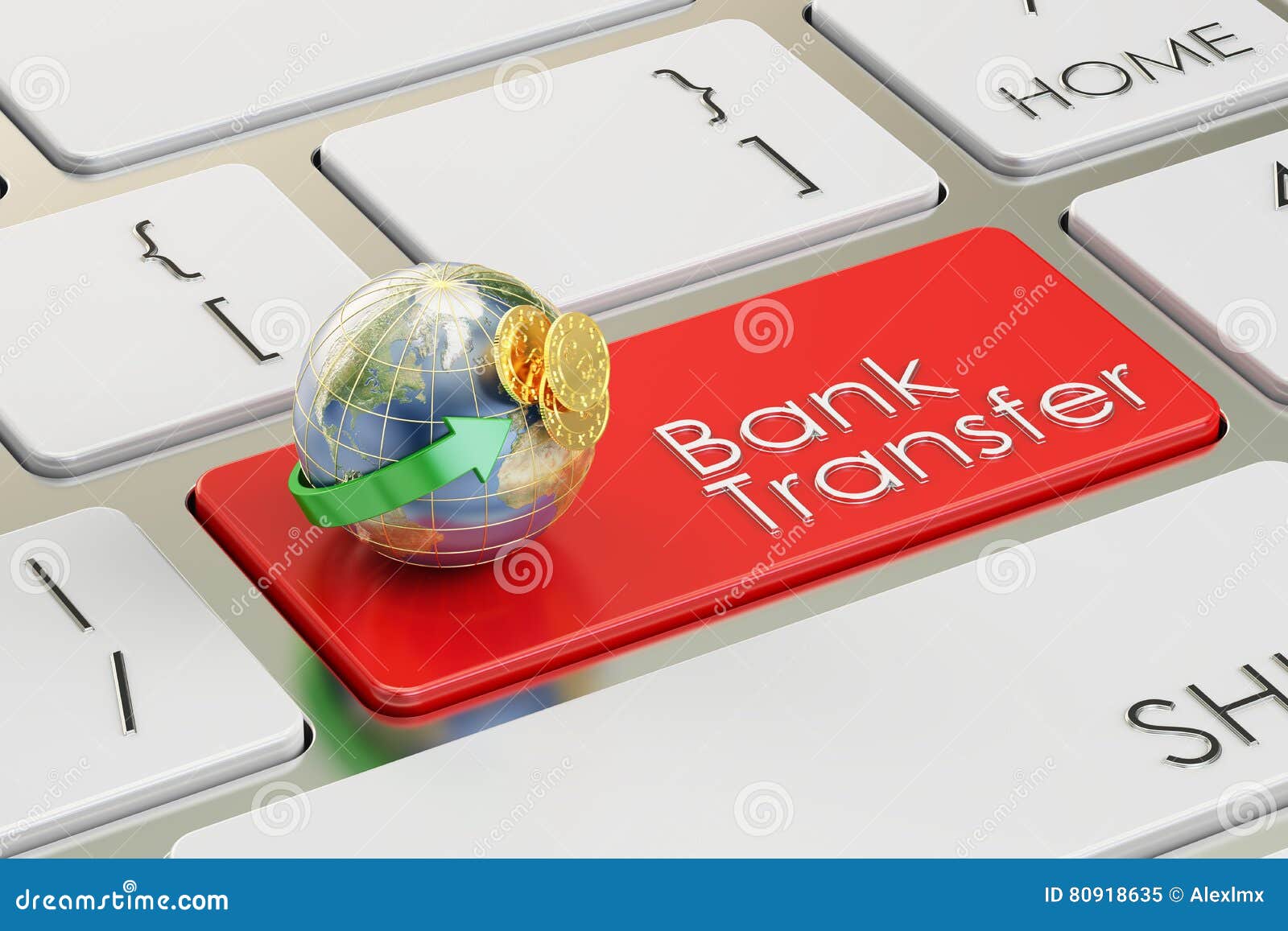 Bank Transfer Concept on Red Keyboard Button, 3D Rendering Stock ...