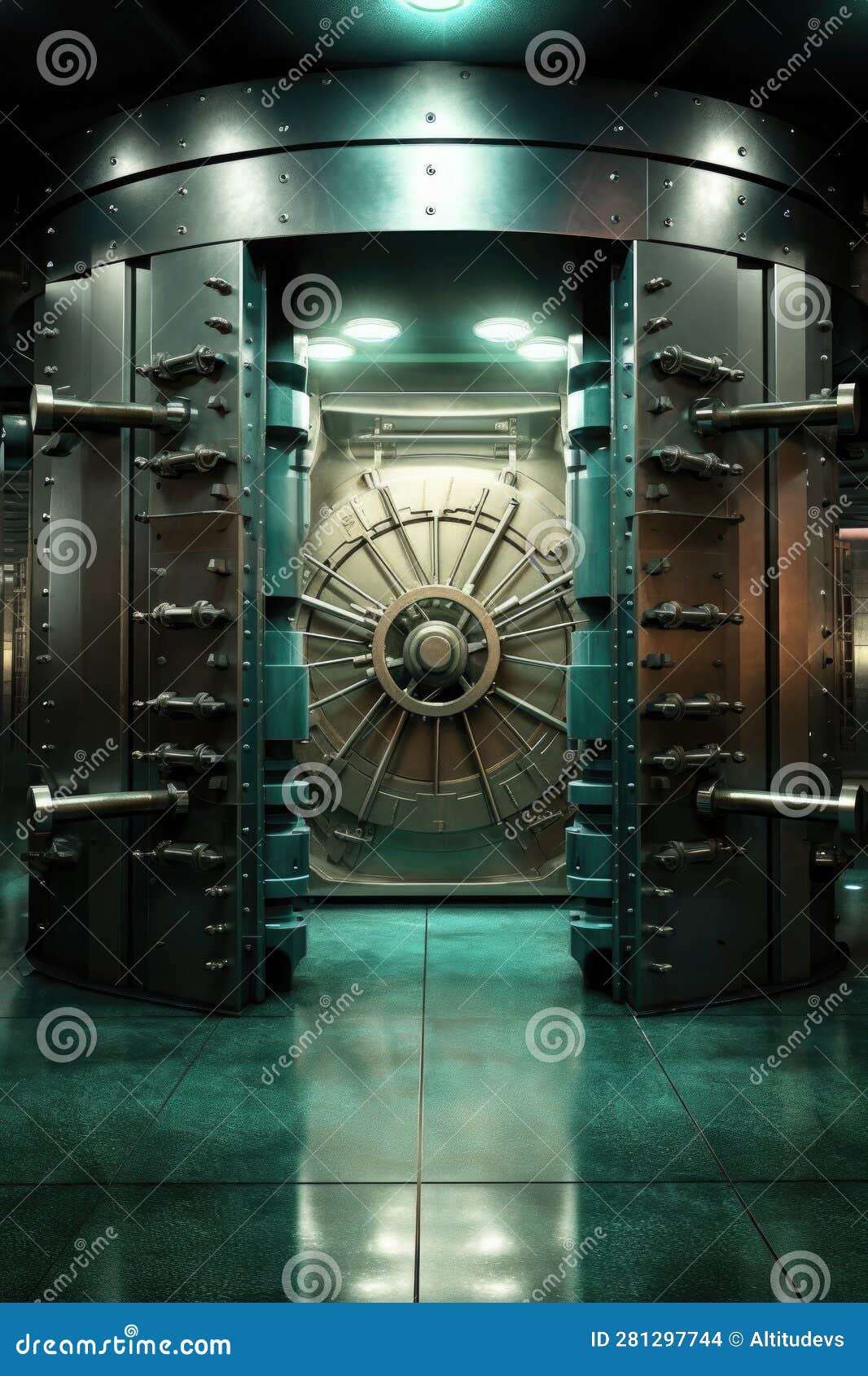 Bank Vault Door Slightly Open with Money Inside Stock Illustration ...