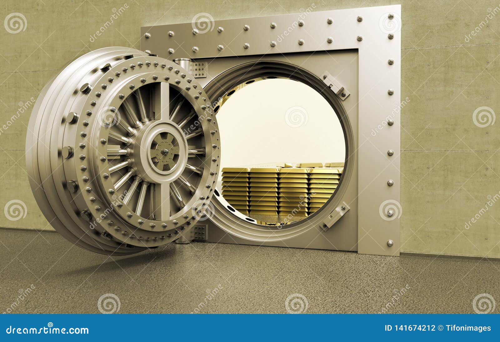 A Bank Vault with Gold Bars Inside Stock Illustration - Illustration of ...
