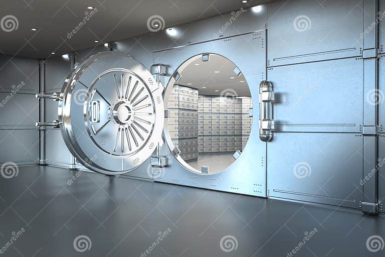 Bank Vault Opened with Deposit Boxes Inside Stock Illustration ...