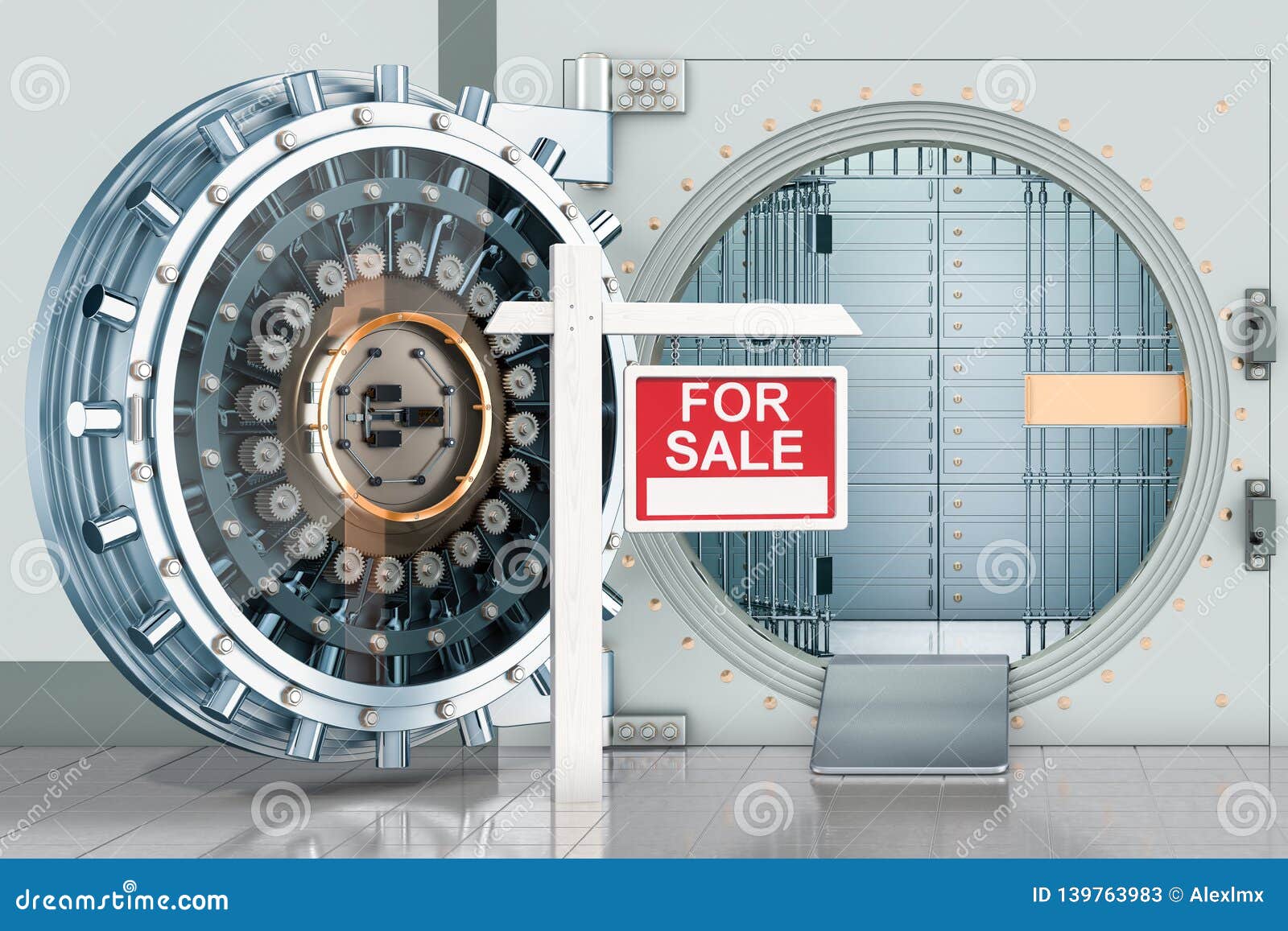 Bank Vault with Sign for Sale, 3D Rendering Stock Illustration ...