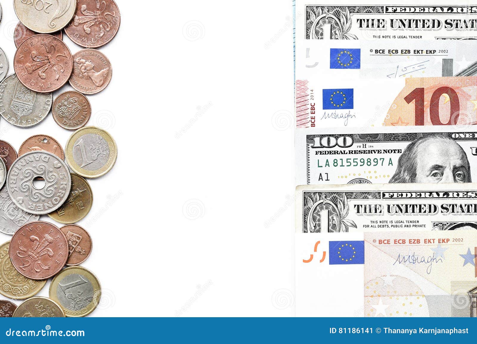 Bankbiljet met muntstukken stock afbeelding. Image of amerika - 81186141