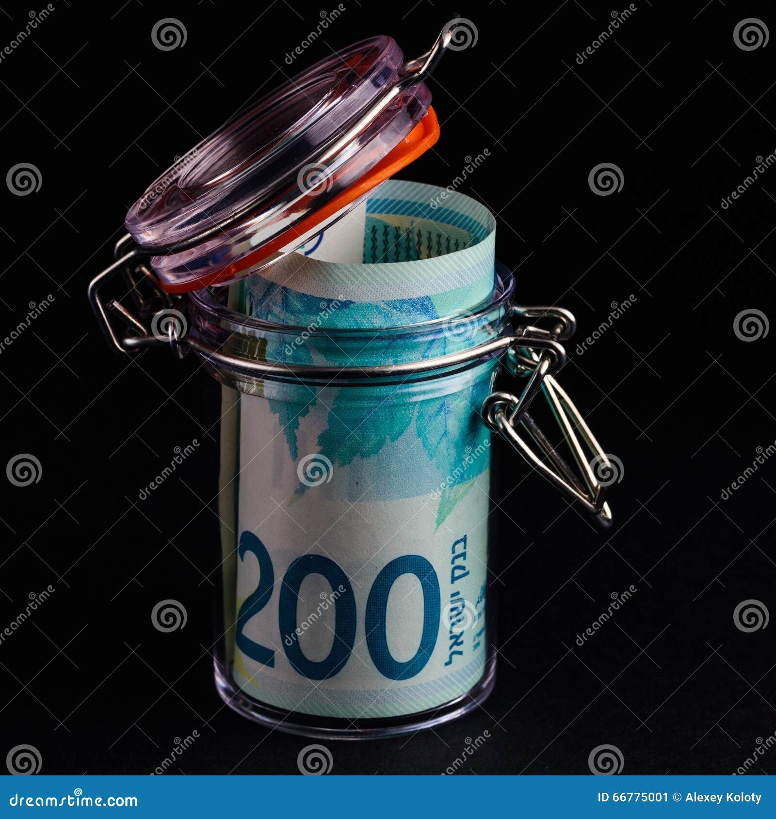 Bankbiljet Van 200 Sjekels in Een Glaskruik Stock Afbeelding - Image of ...