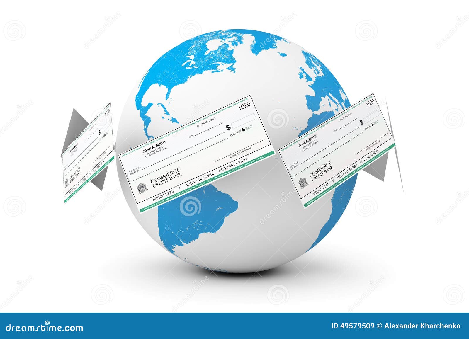 Banking Checks Around Earth Globe Stock Illustration - Illustration of ...