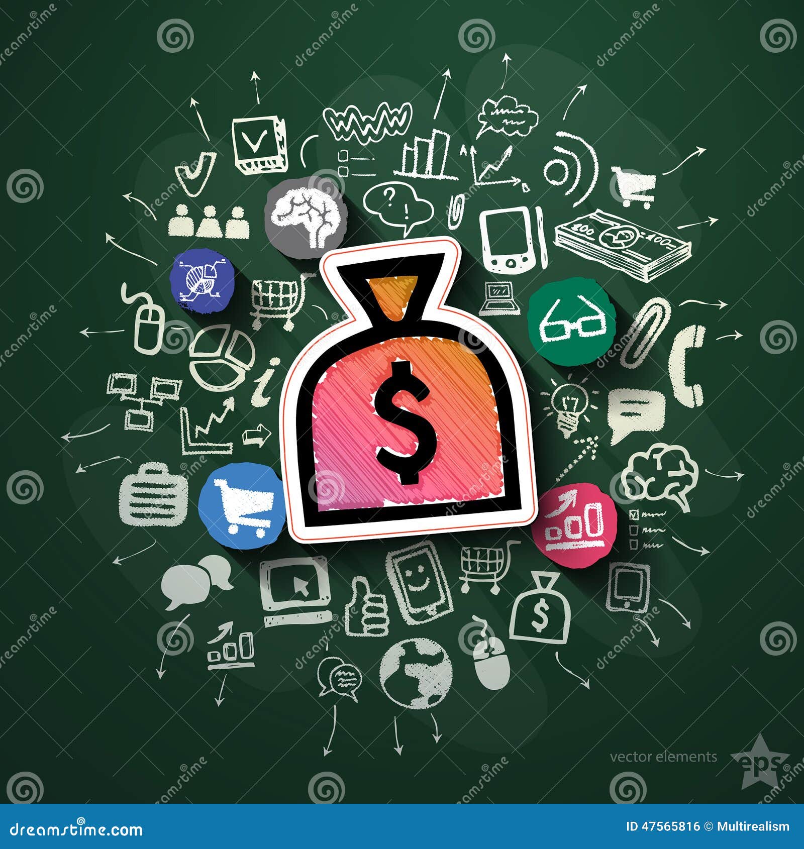 Banking Collage with Icons on Blackboard Stock Vector - Illustration of ...