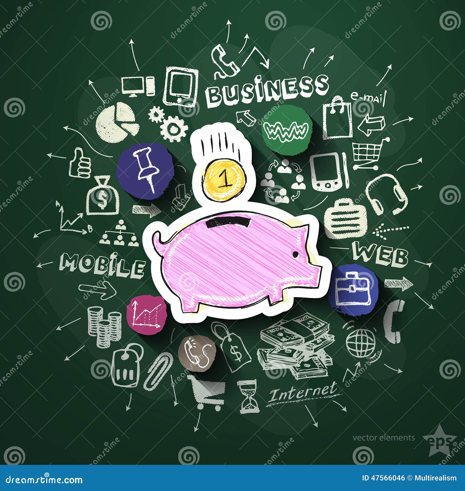 Banking Collage with Icons on Blackboard Stock Vector - Illustration of ...