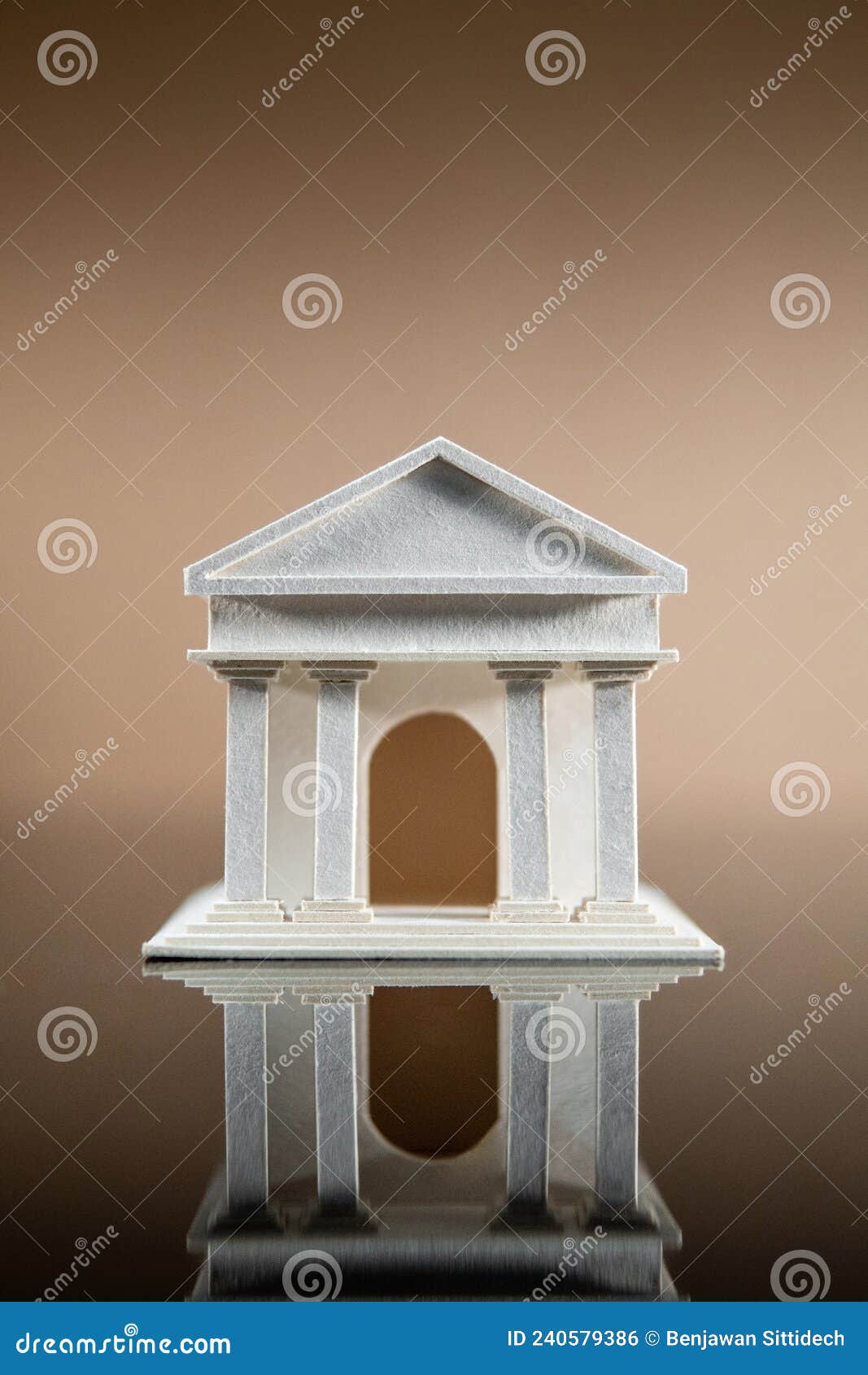 Banking Concept. Paper Bank Building Model Reflected on Table Stock ...