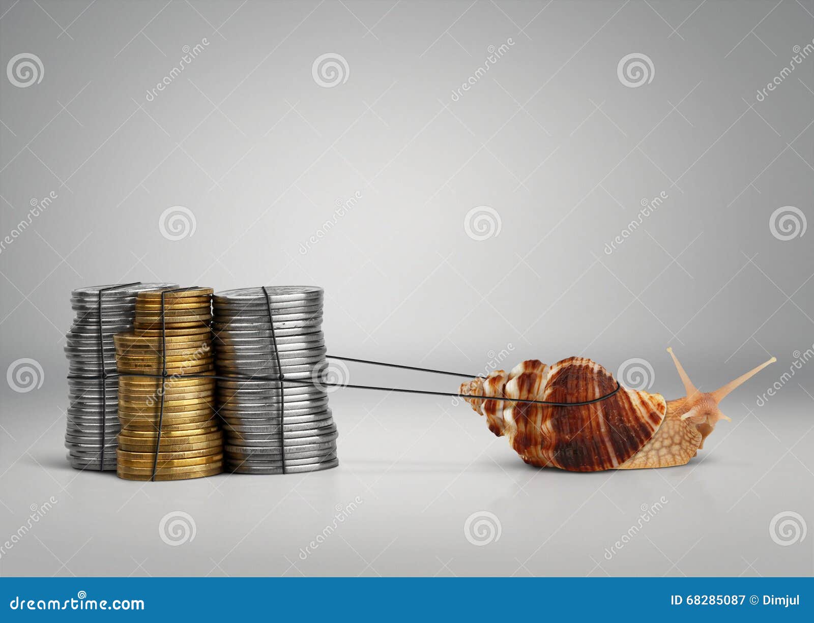Banking Concept Snail Pulling Money, Copy Space Stock Image - Image of ...