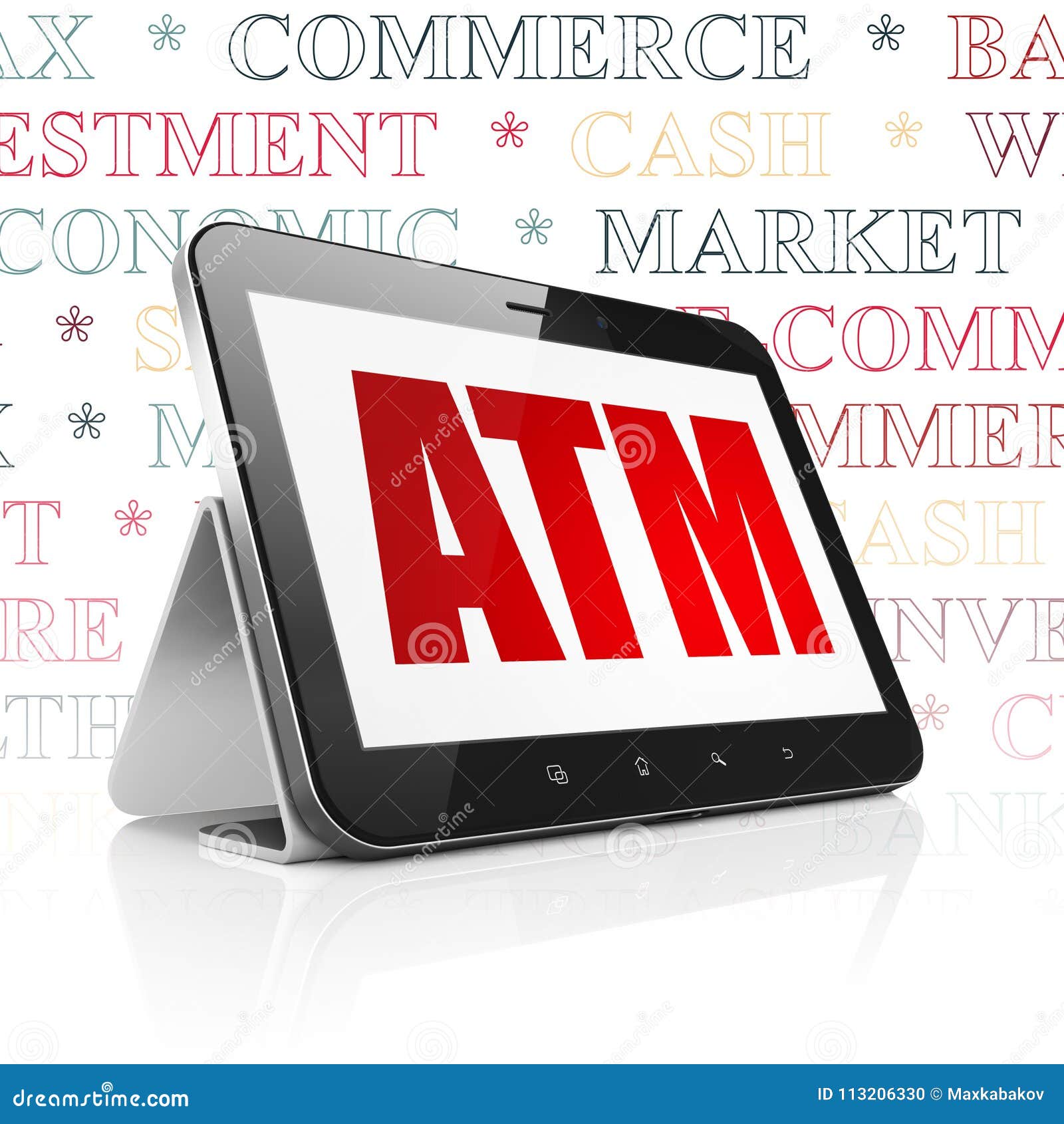 Banking Concept: Tablet Computer with ATM on Display Stock Illustration ...