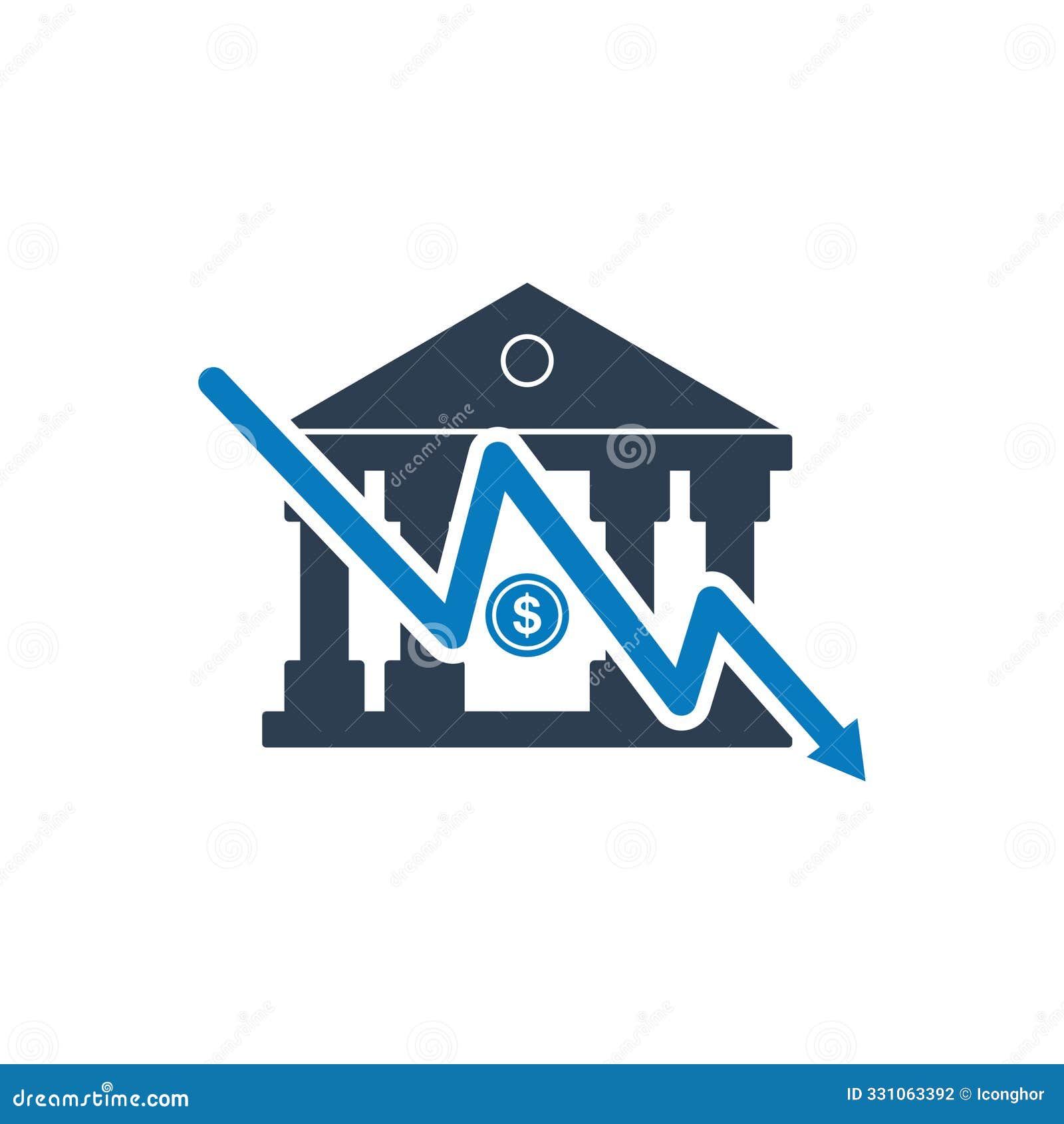 Banking Downfall Icon. with Bank and Arrow Symbols Stock Illustration ...