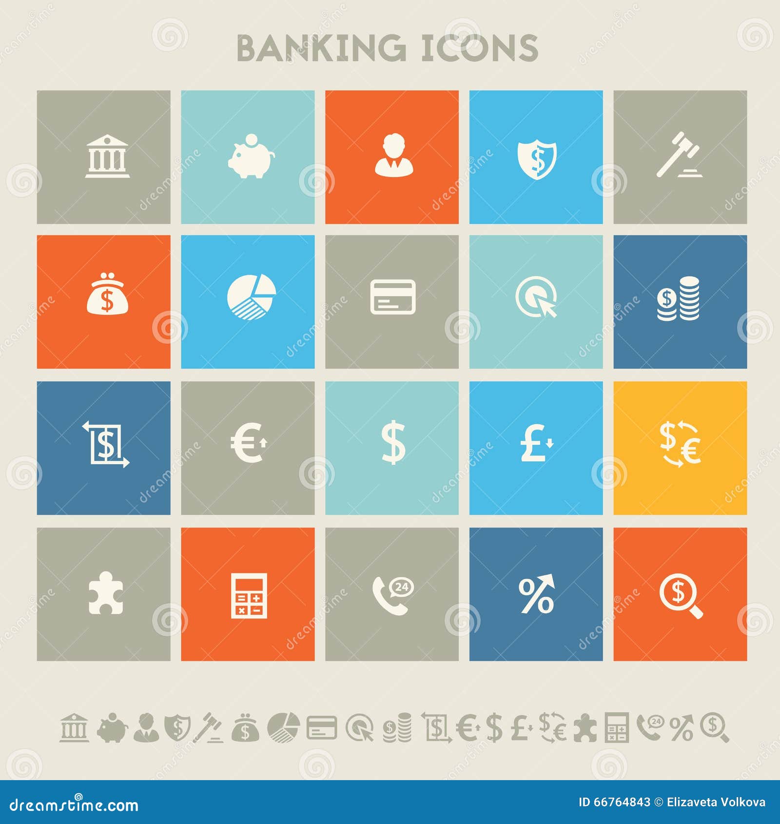 Banking Icon Set. Multicolored Square Flat Buttons Stock Vector ...