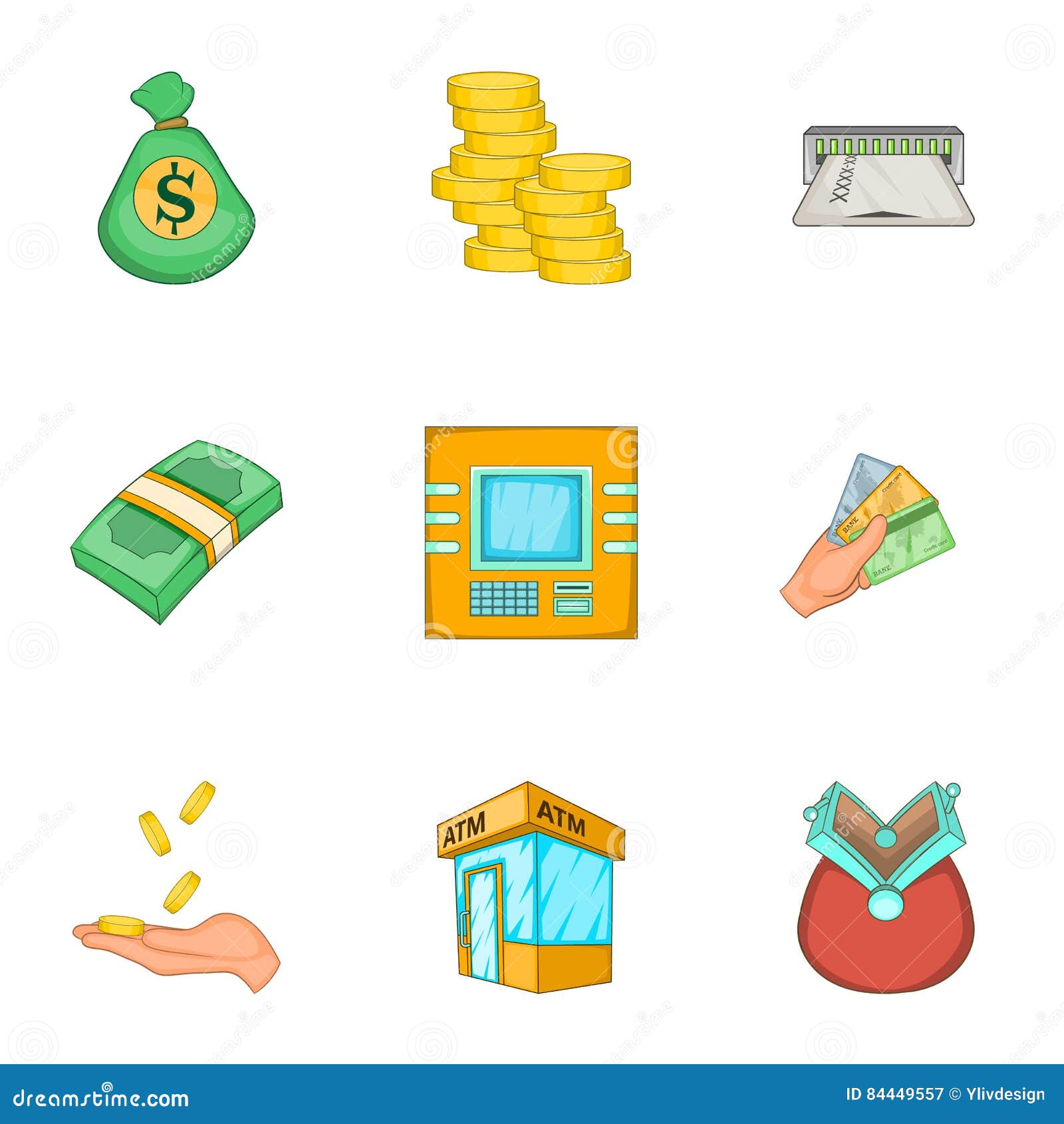 Banking Icons Set, Cartoon Style Stock Vector - Illustration of check ...