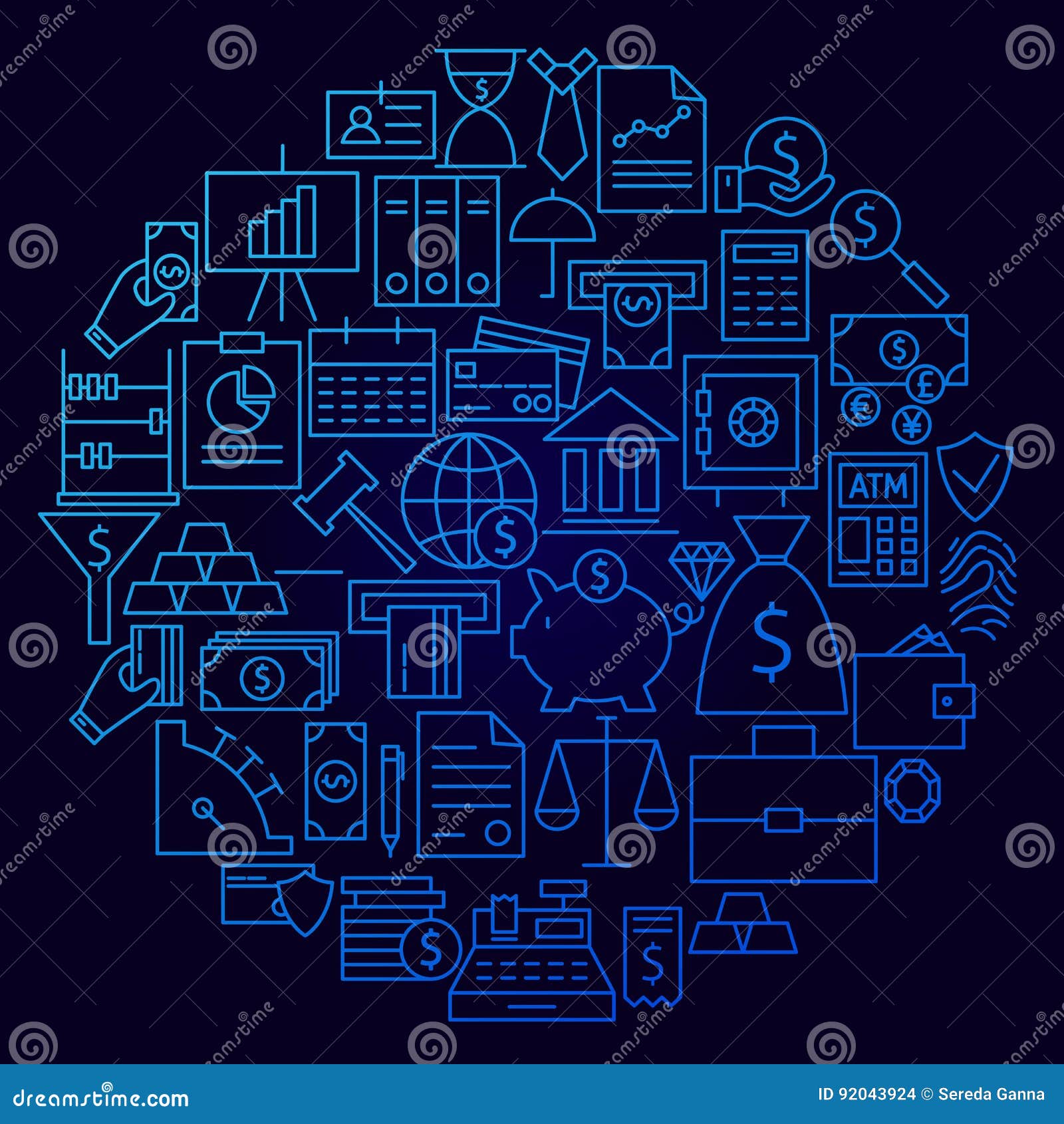 Banking Line Icon Circle Concept Stock Vector - Illustration of card ...