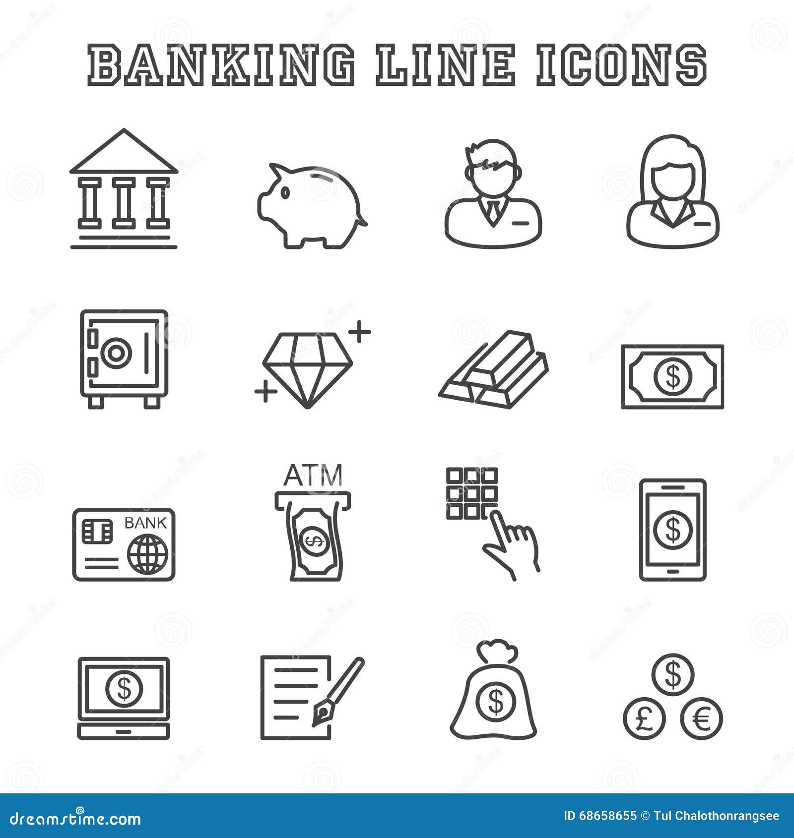 Banking line icons stock vector. Illustration of cyber - 68658655
