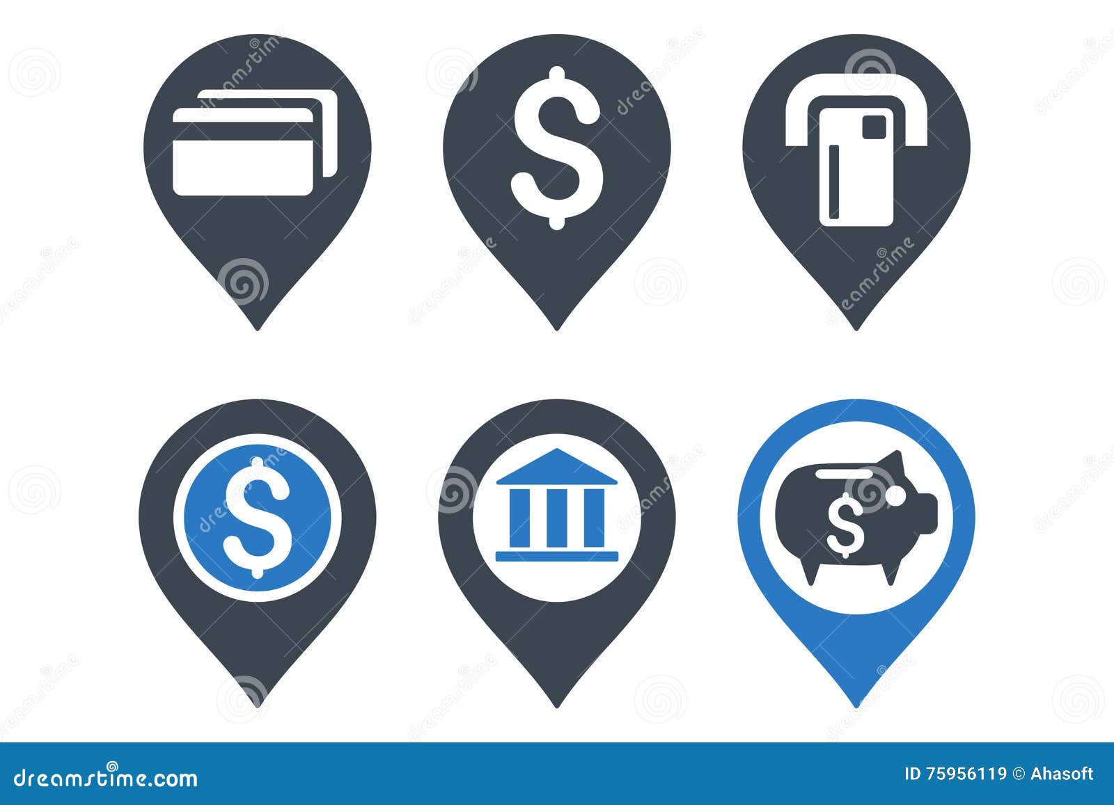 Banking Map Pointer Flat Glyph Icons Stock Illustration - Illustration ...