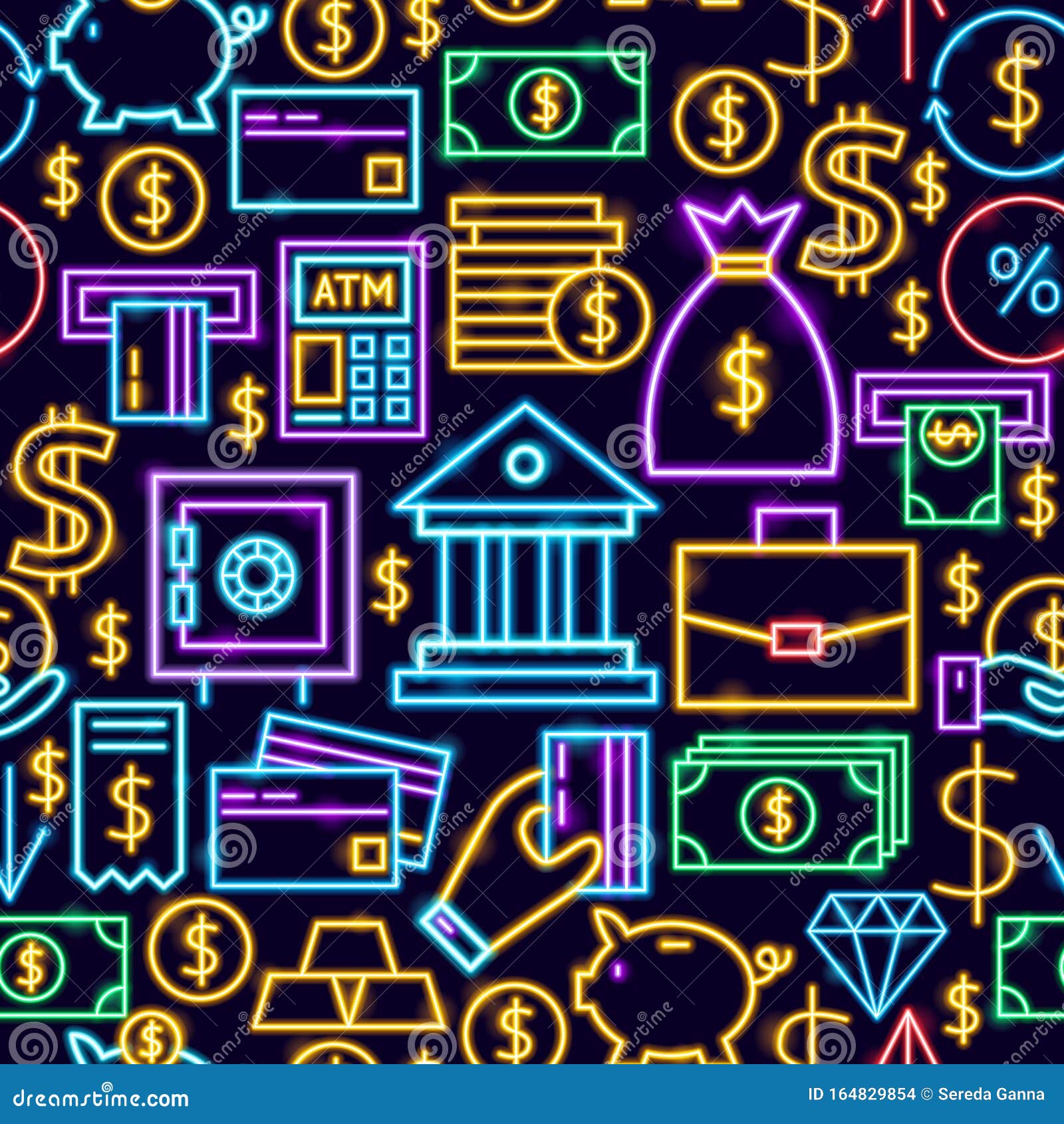 Banking Neon Seamless Pattern Stock Vector - Illustration of lamp ...