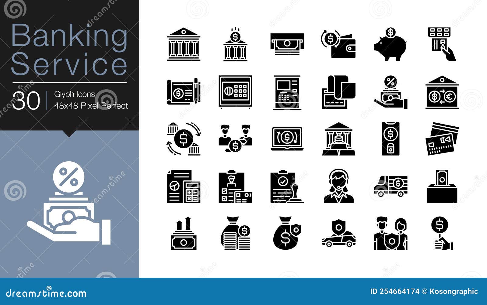 Banking Service Icons. Glyph Design Stock Vector - Illustration of ...
