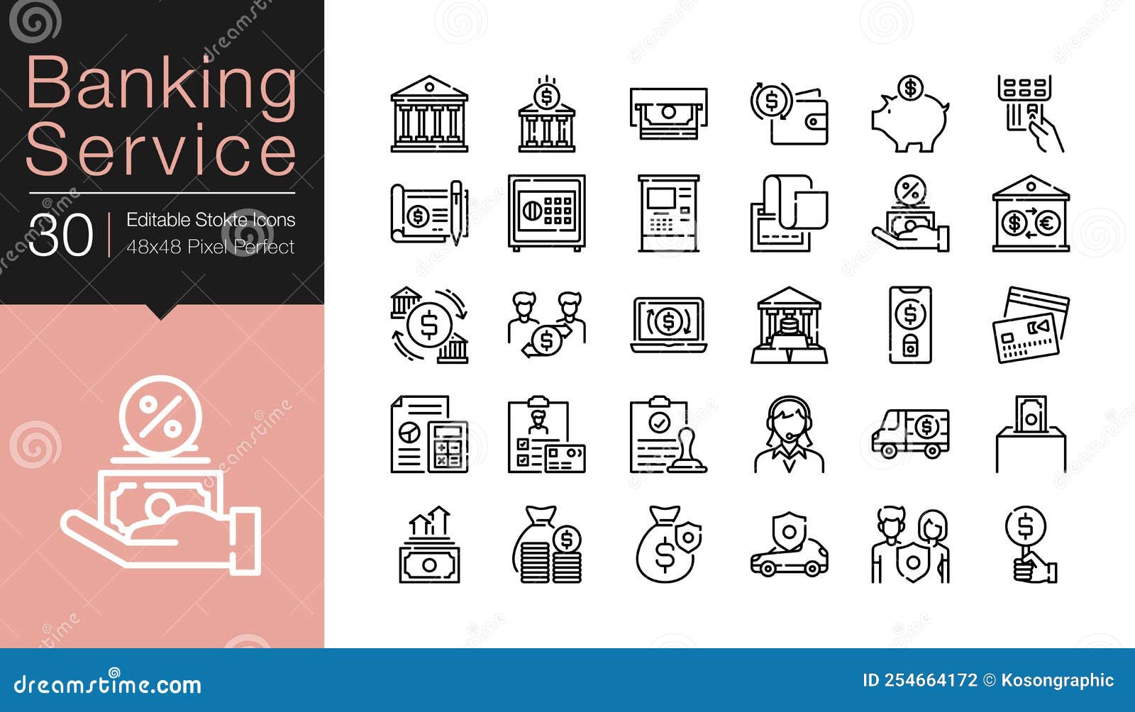 Banking Service Icons. Modern Line Design. for Presentation, Graphic ...