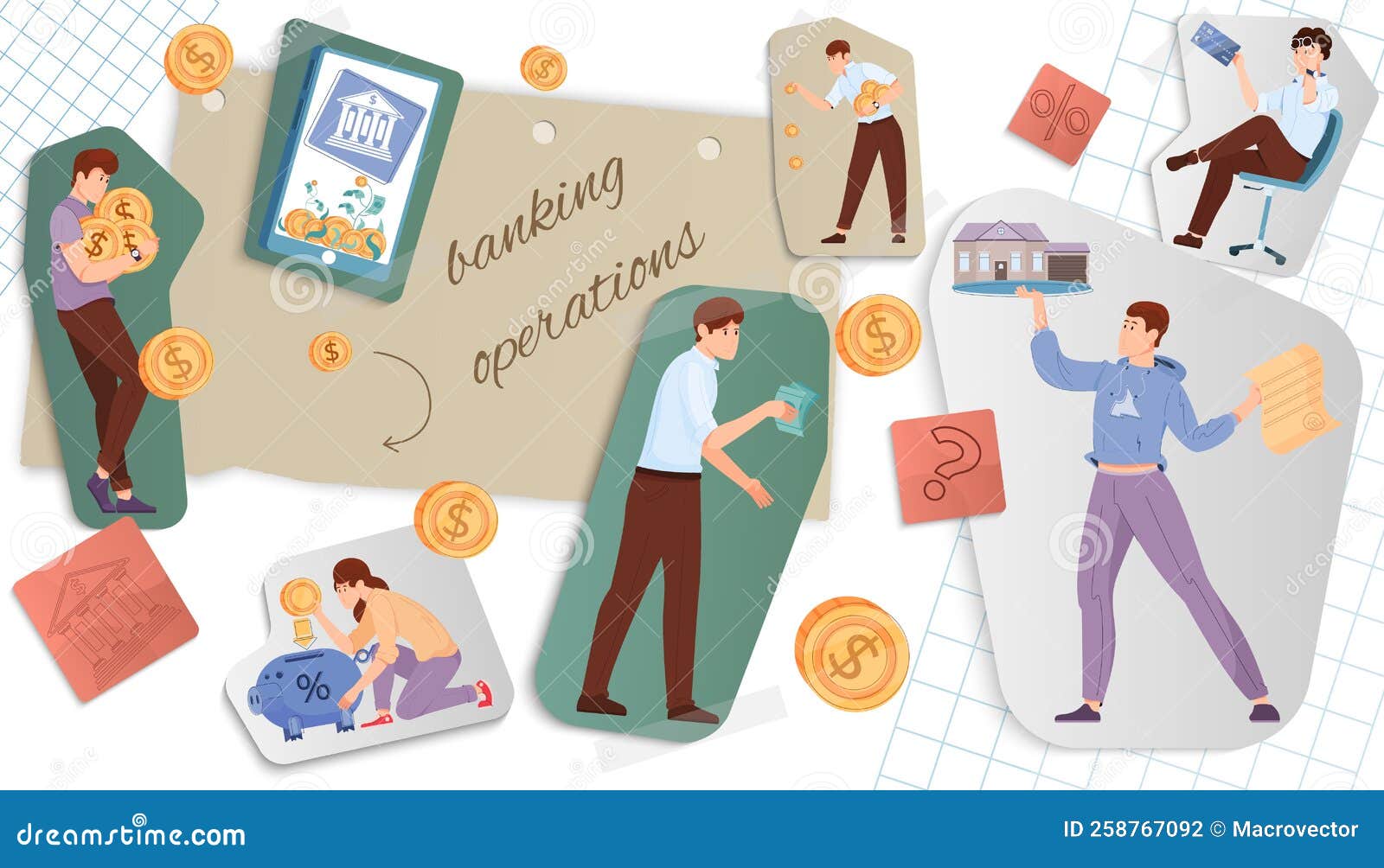 Banking Services Flat Collage Stock Vector - Illustration of rate ...