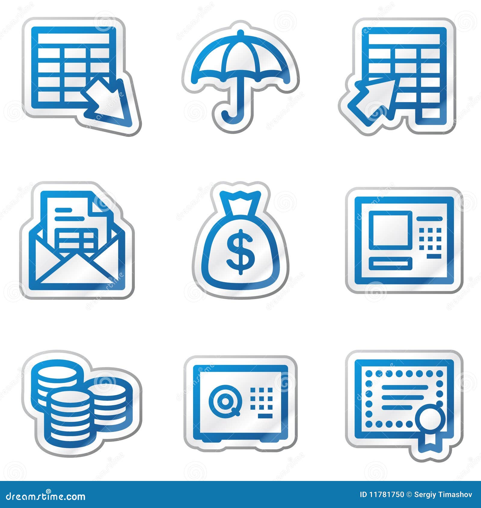 Banking Web Icons, Blue Contour Sticker Series Stock Vector ...
