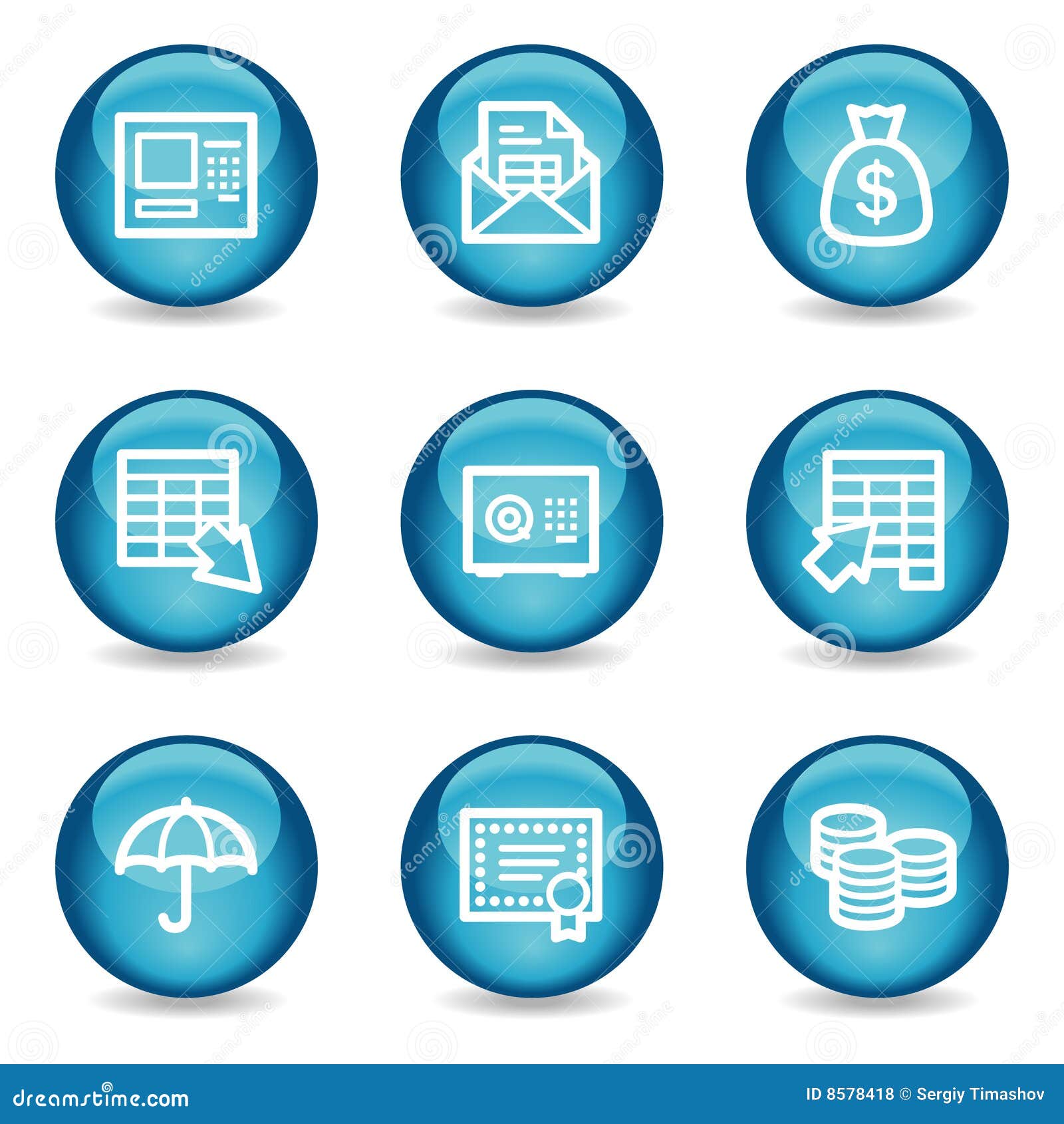 Banking Web Icons, Blue Glossy Sphere Series Stock Vector ...