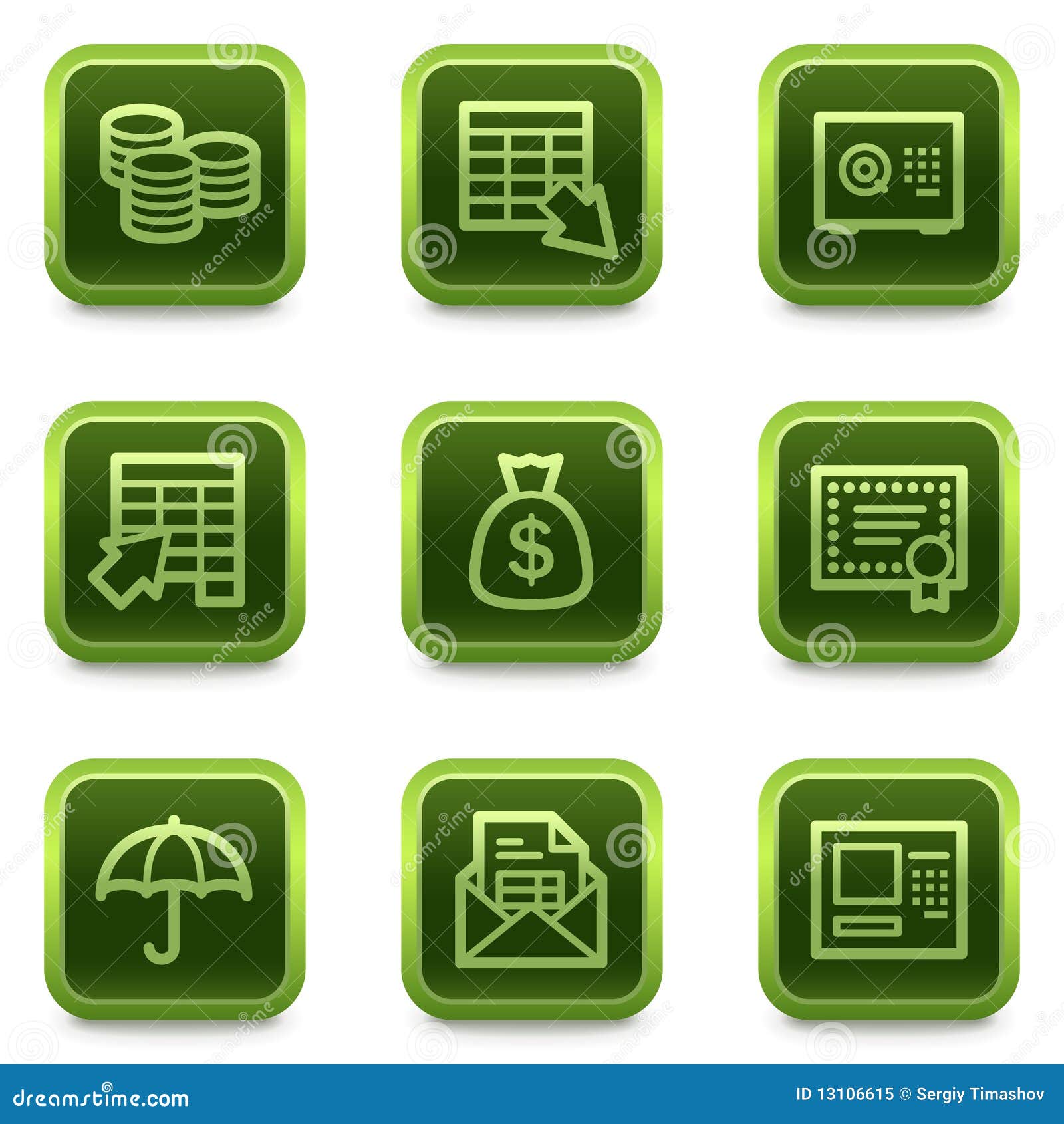 Banking Web Icons, Green Square Buttons Series Stock Vector ...