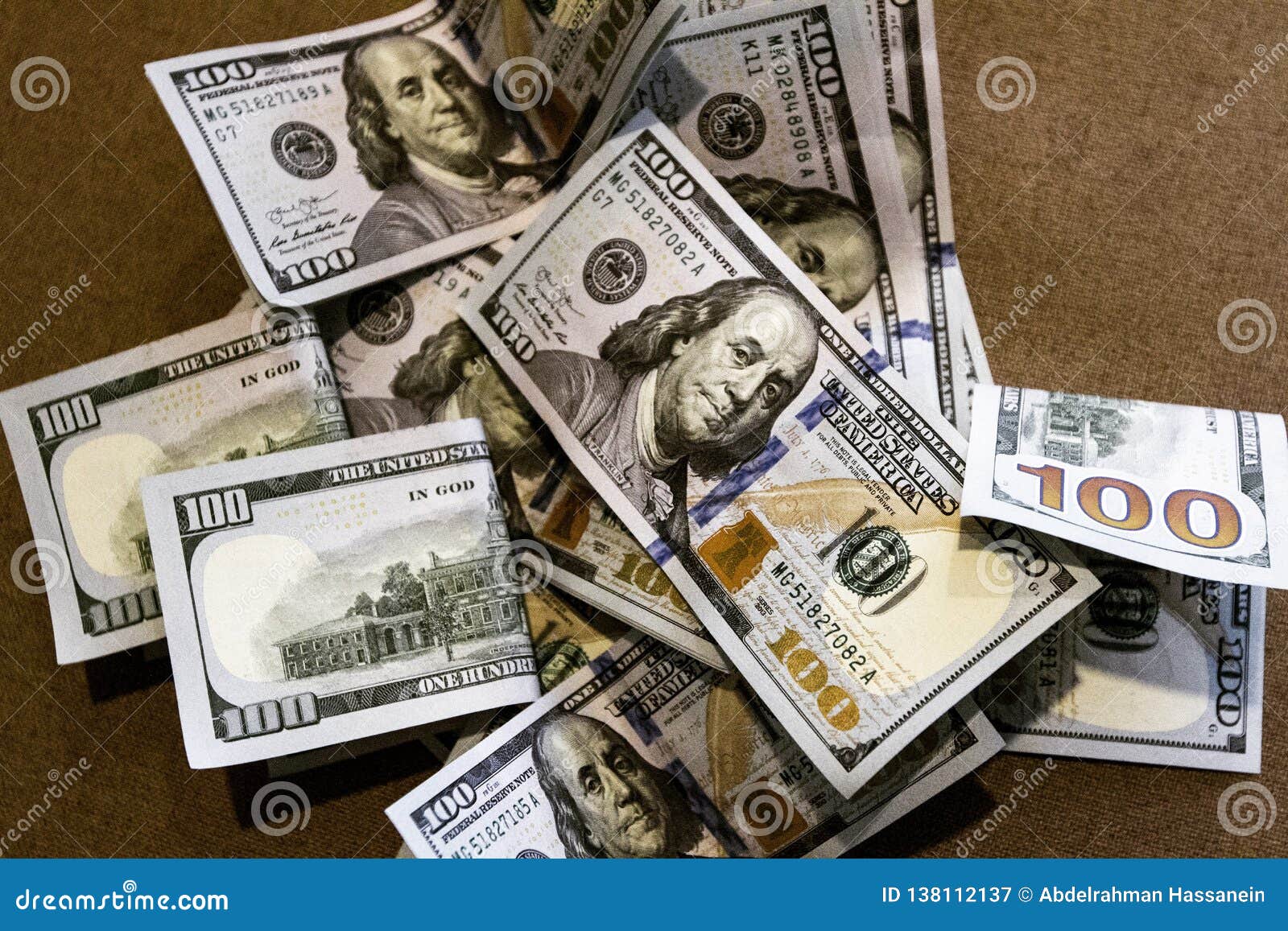 Banknote Bills of One Hundred US Dollars in Random Shape Stock Image ...