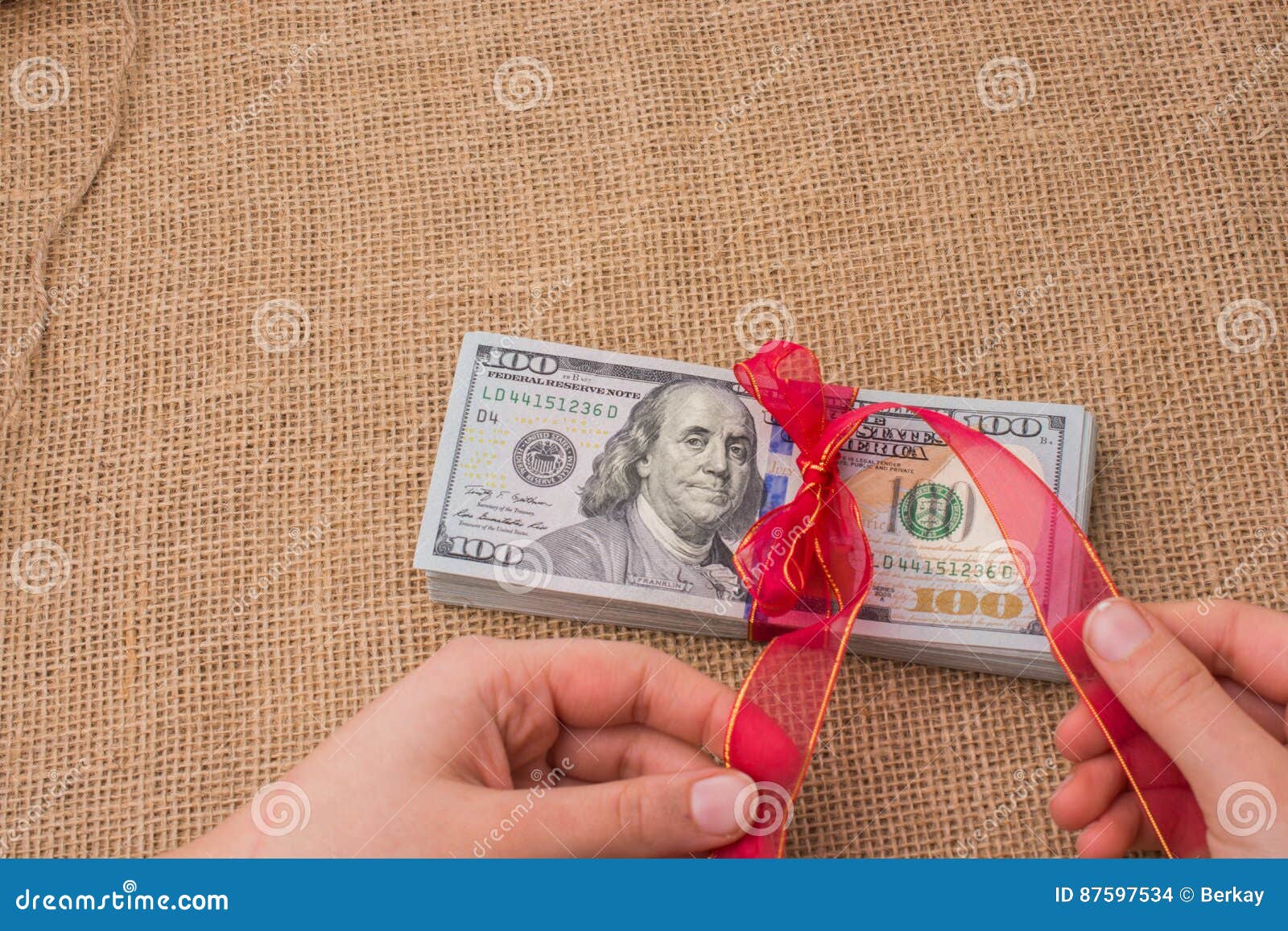 Banknote Bundle of US Dollar Tied with a Ribbon Stock Photo - Image of ...