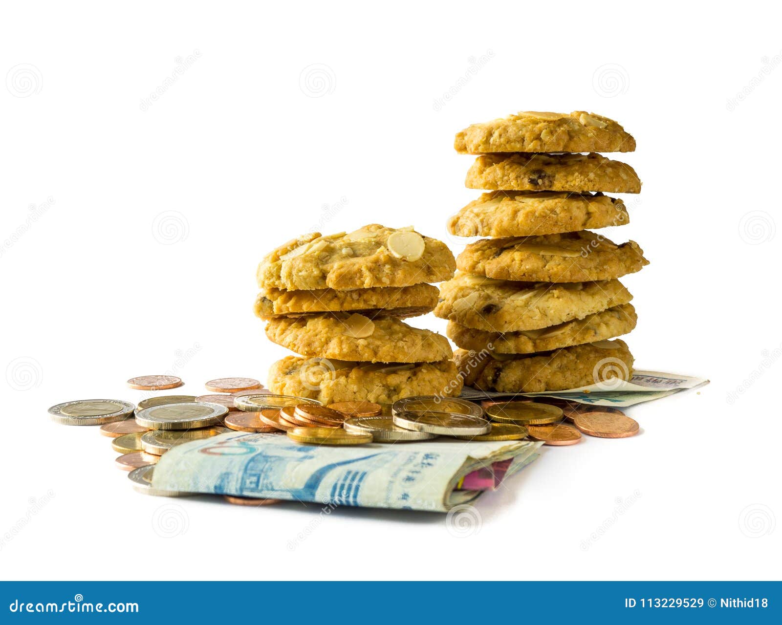 Banknote,coins and Cracker on White Background Stock Image - Image of ...