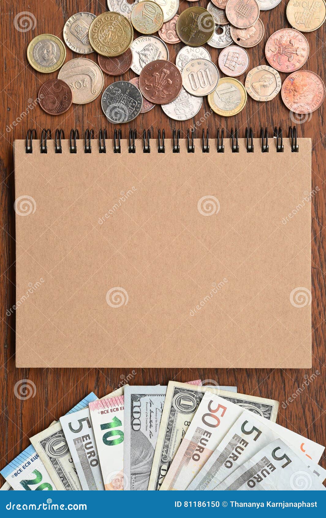Banknote and Coins with Notebook Stock Photo - Image of cash, bank ...