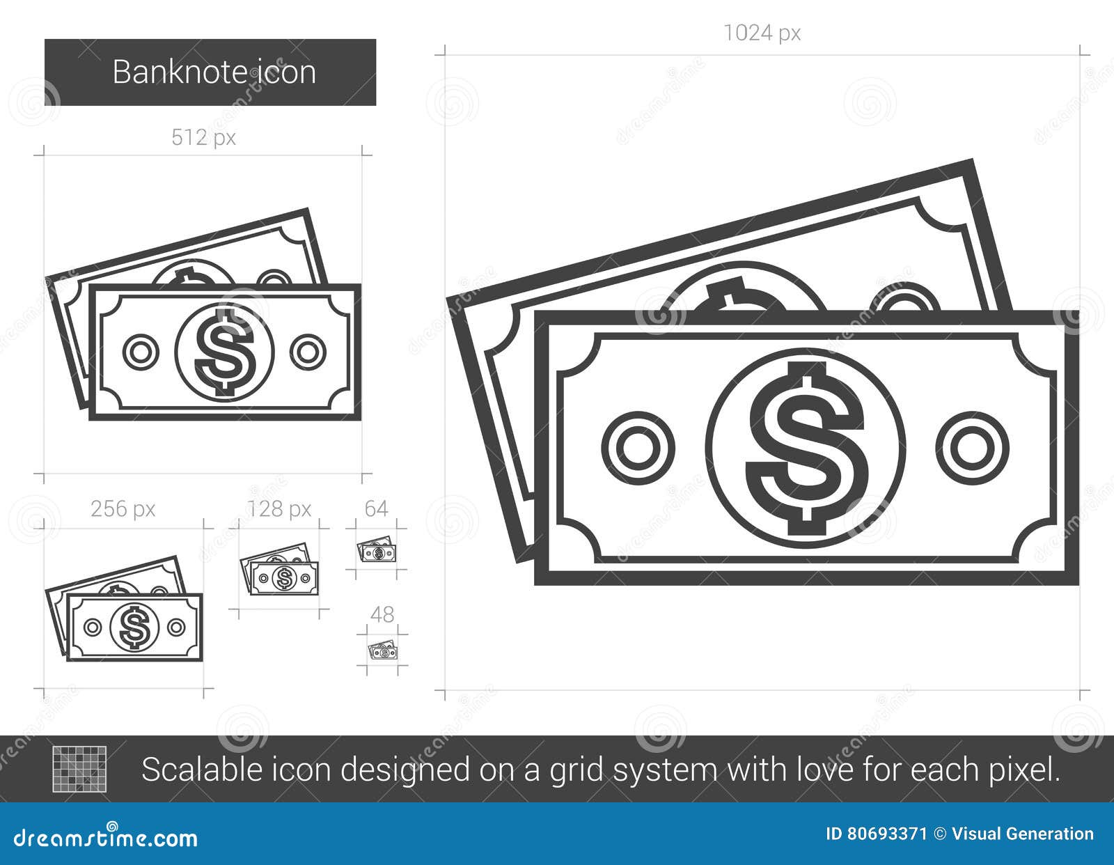 Banknote line icon. stock vector. Illustration of income - 80693371