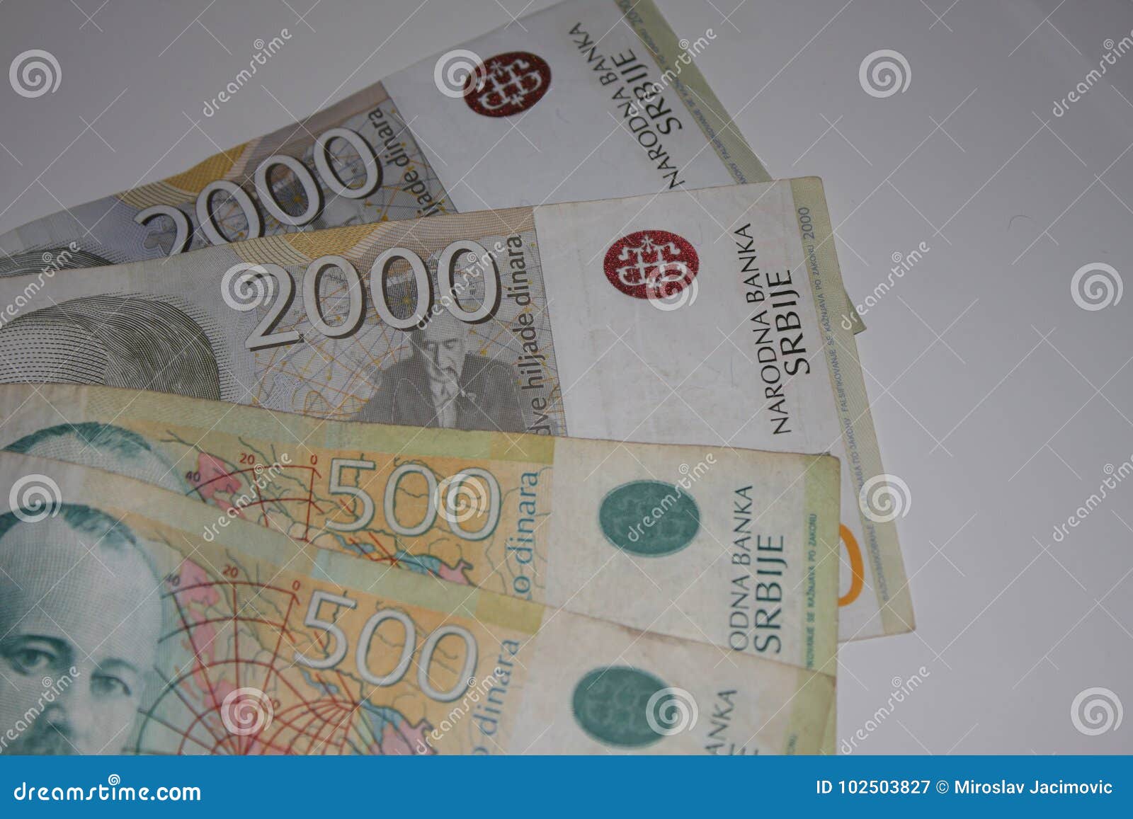 Banknote of 2000 Serbian Dinars RSD and Pile of Various Bills Stock ...