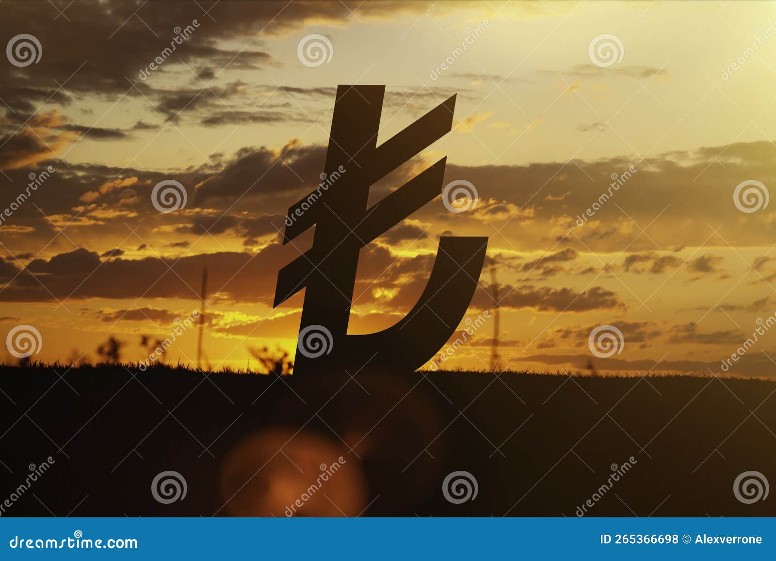 The Banknote of the Turkish Lira at Sunset in the Rays of the Setting ...