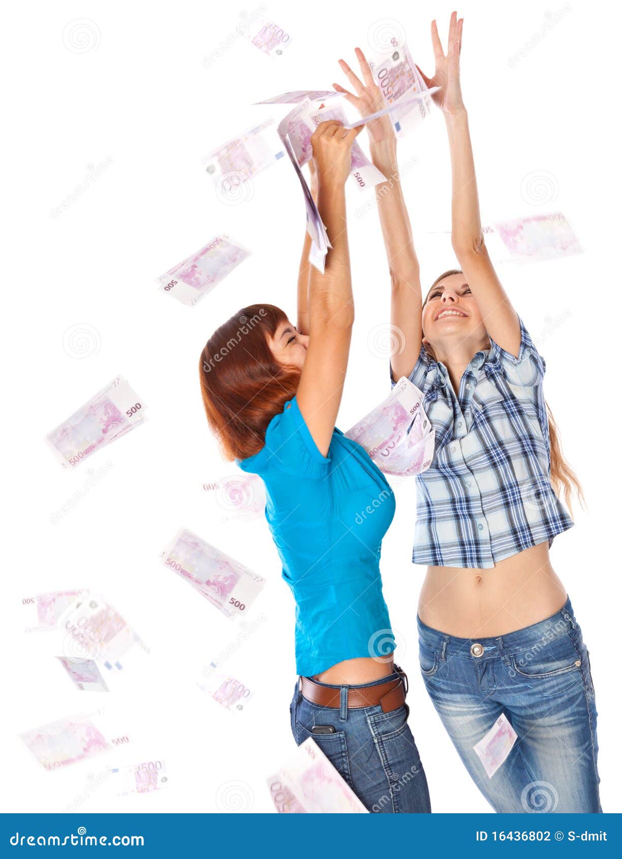 Banknotes of 500 Euro are Falling on Two Girls Stock Photo - Image of ...
